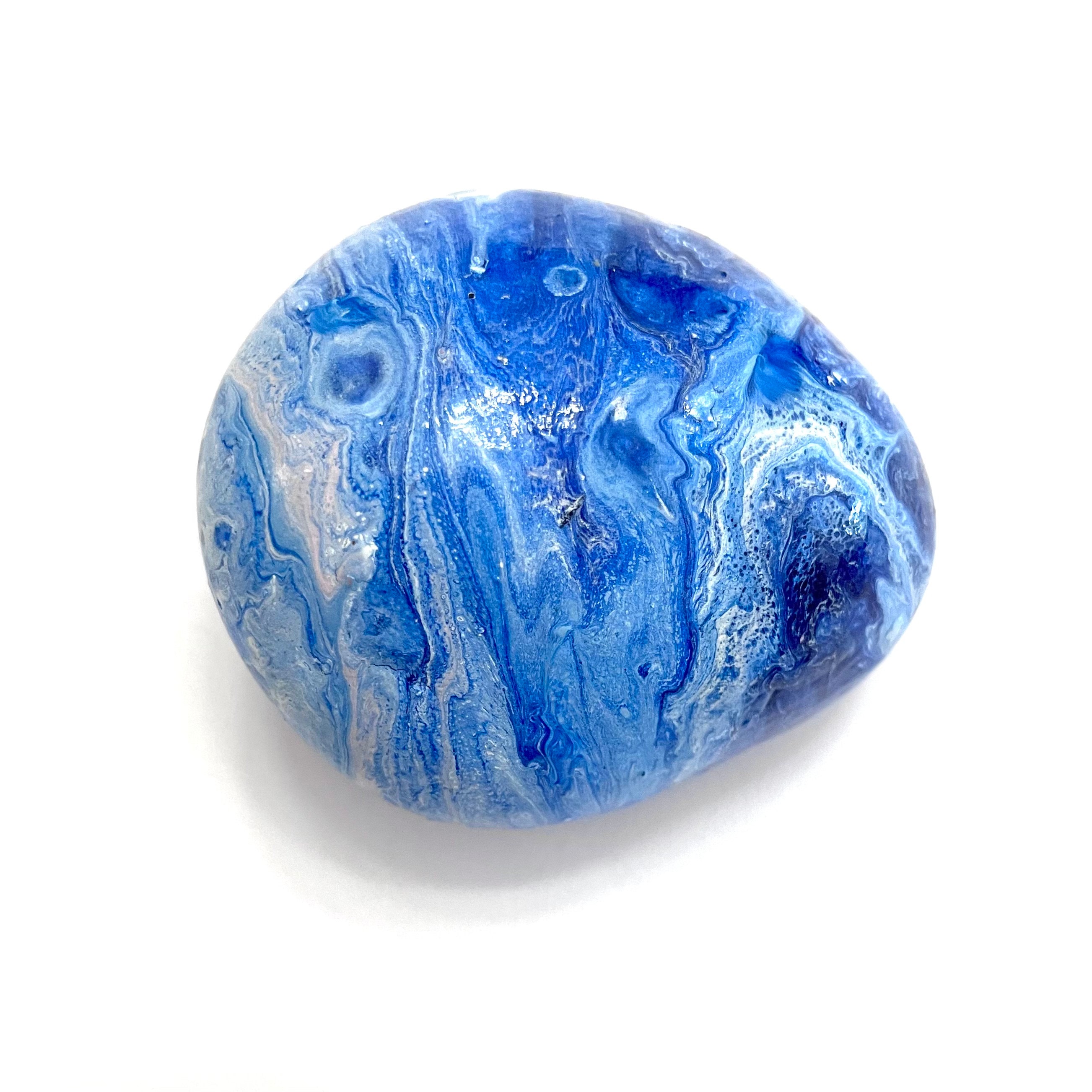 Paint Pour Art Rock - Hand Painted Rock - Rock Painting - Blue Decor ...