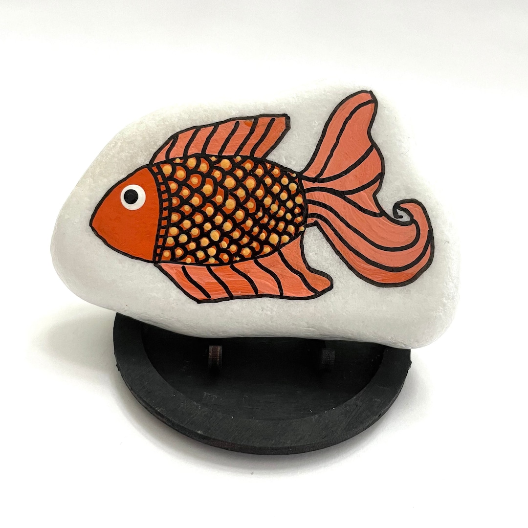 Goldfish Rock Animals - Hand Painted Santorini Stone - Sea Themed Decor ...