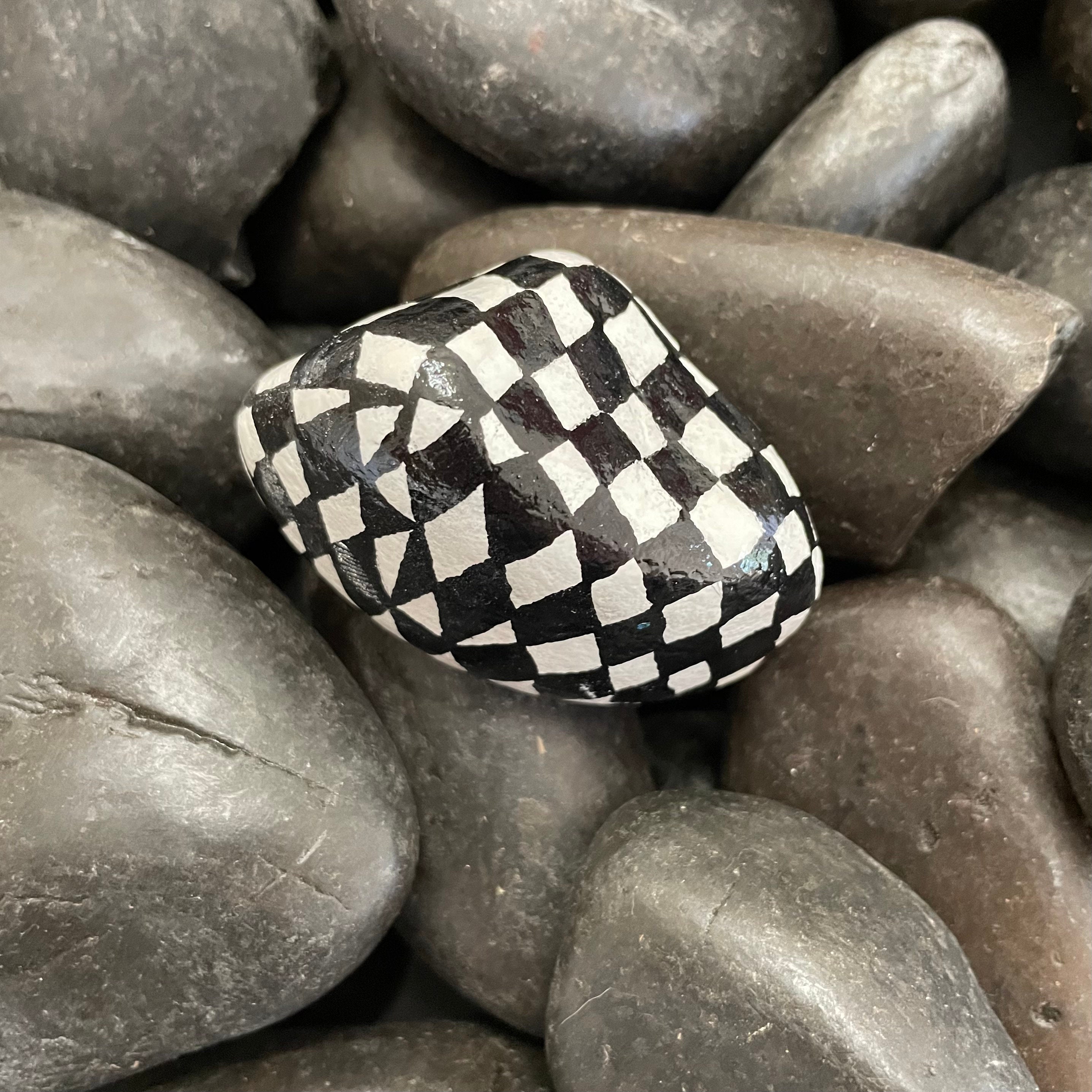 Hand Painted Rocks Rock Painting Black and White Checkered - Etsy