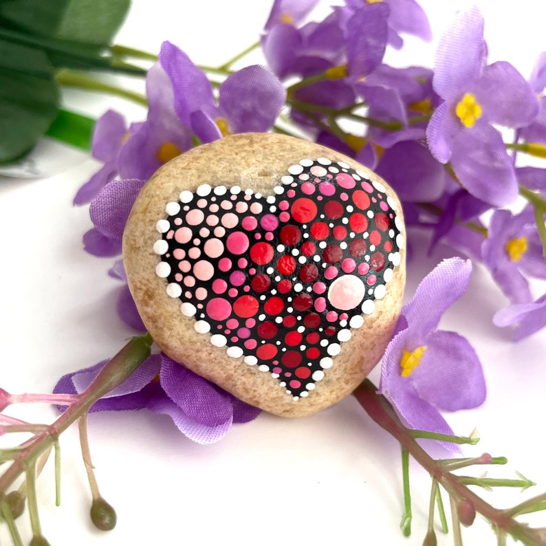 Pink Hand Heart Painted Rocks Heart Dot Painted Rock Hand Painted Rocks ...