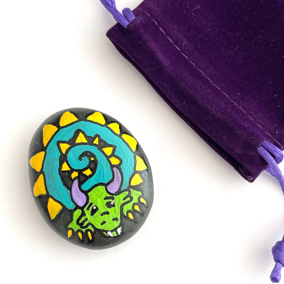 Hand Painted Dragon Rocks - Green Dragon Rock Painting - Dragon Stone ...