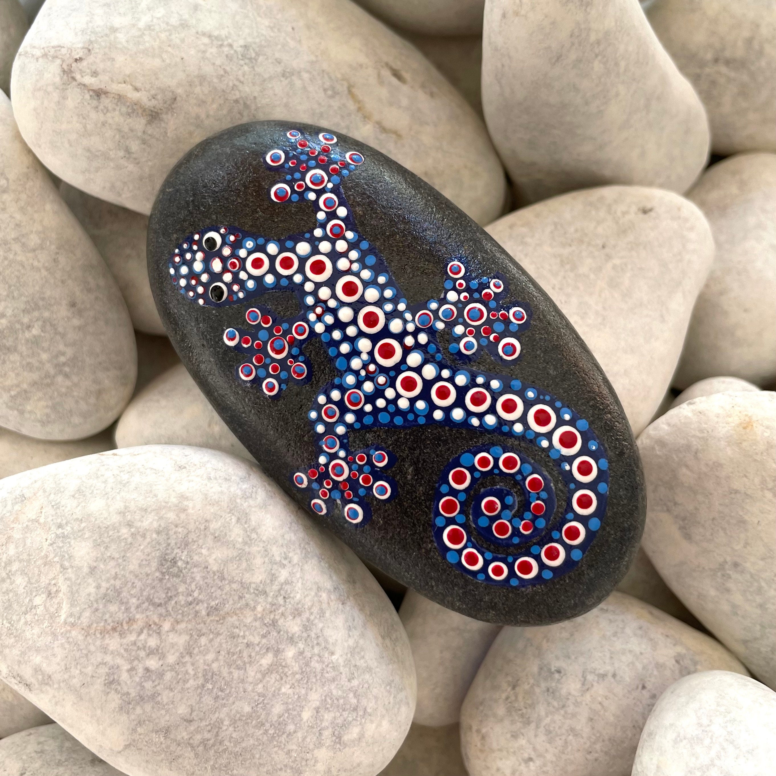 Gecko Rock Art - Hand Painted Stone Art - Unique Art - Animal Art Stone ...