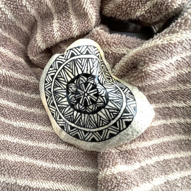 Large Stone Mandala - Zentangle Pattern Hand Painted Stone Art ...