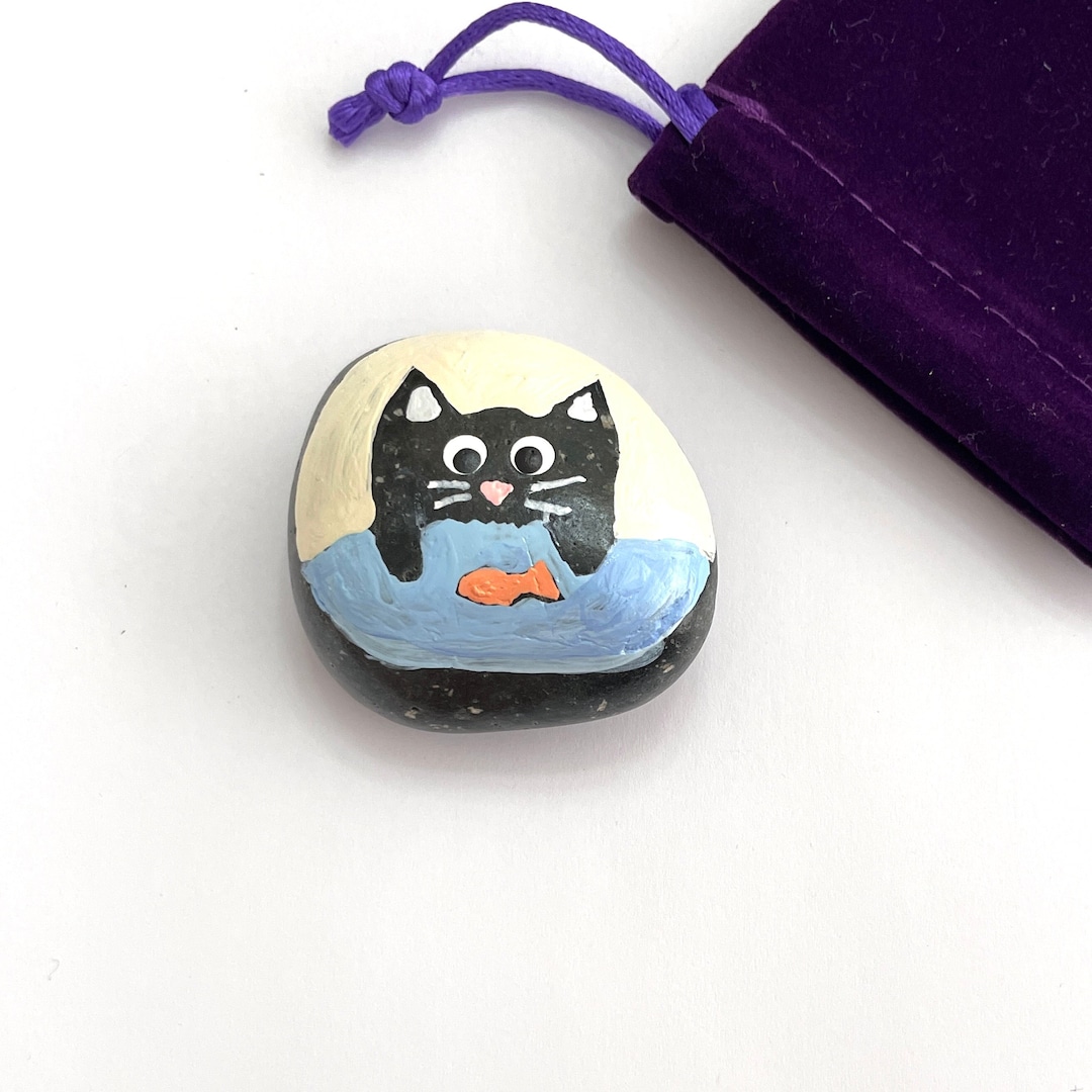 Cat Rock Animals Fun Painted Rocks Hand Painted Rock Animals Colorful ...