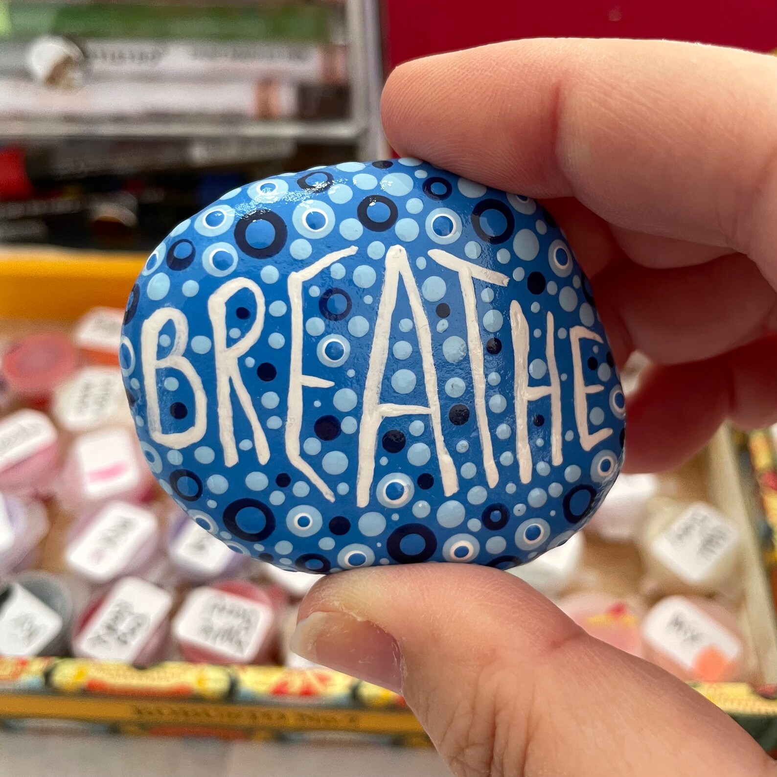 Hand Painted Rock Blue Healing Stone Breathe Painted Rocks ...