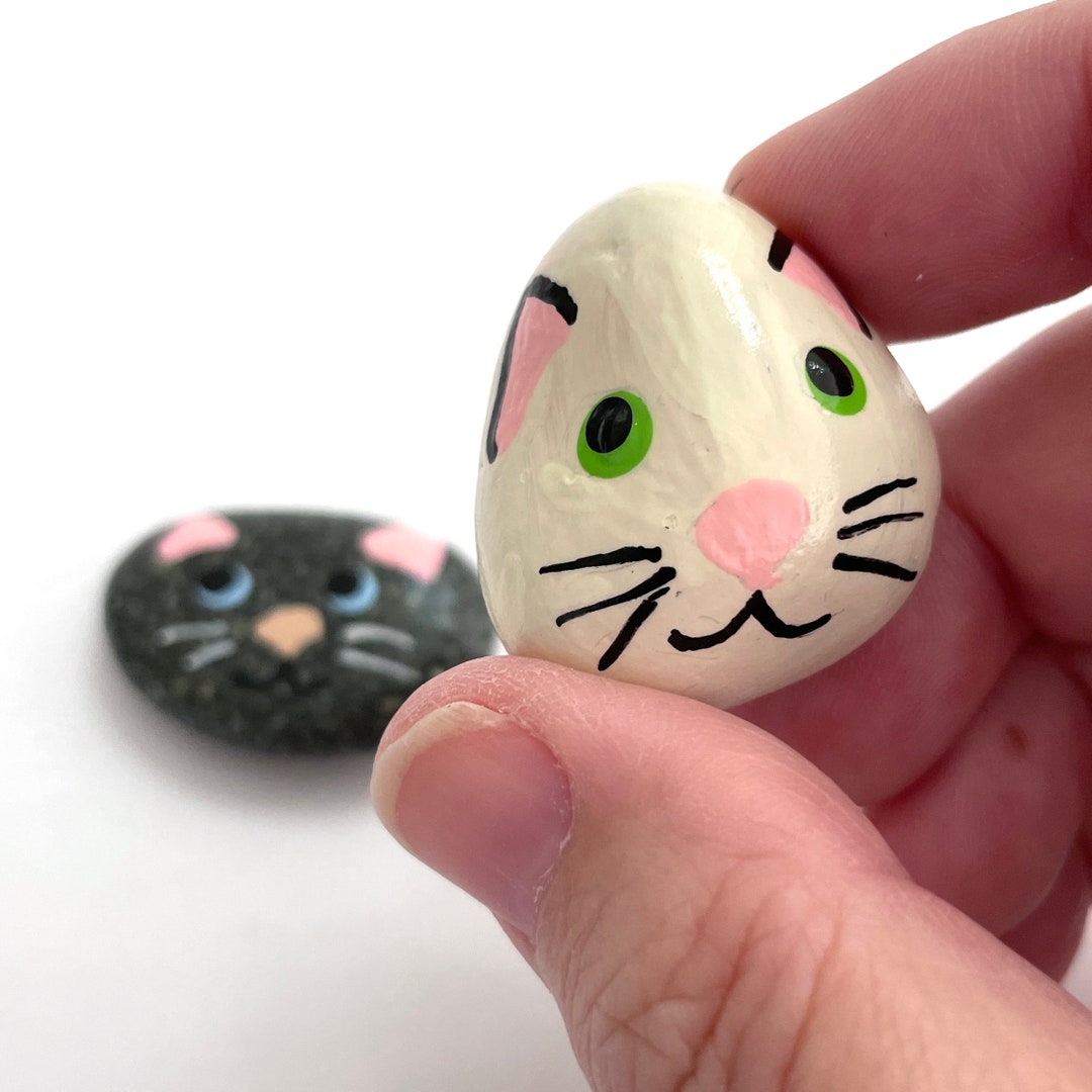 Set of Two Cat Painted Rock - Hand Painted Rocks Cats - Painted Cat ...