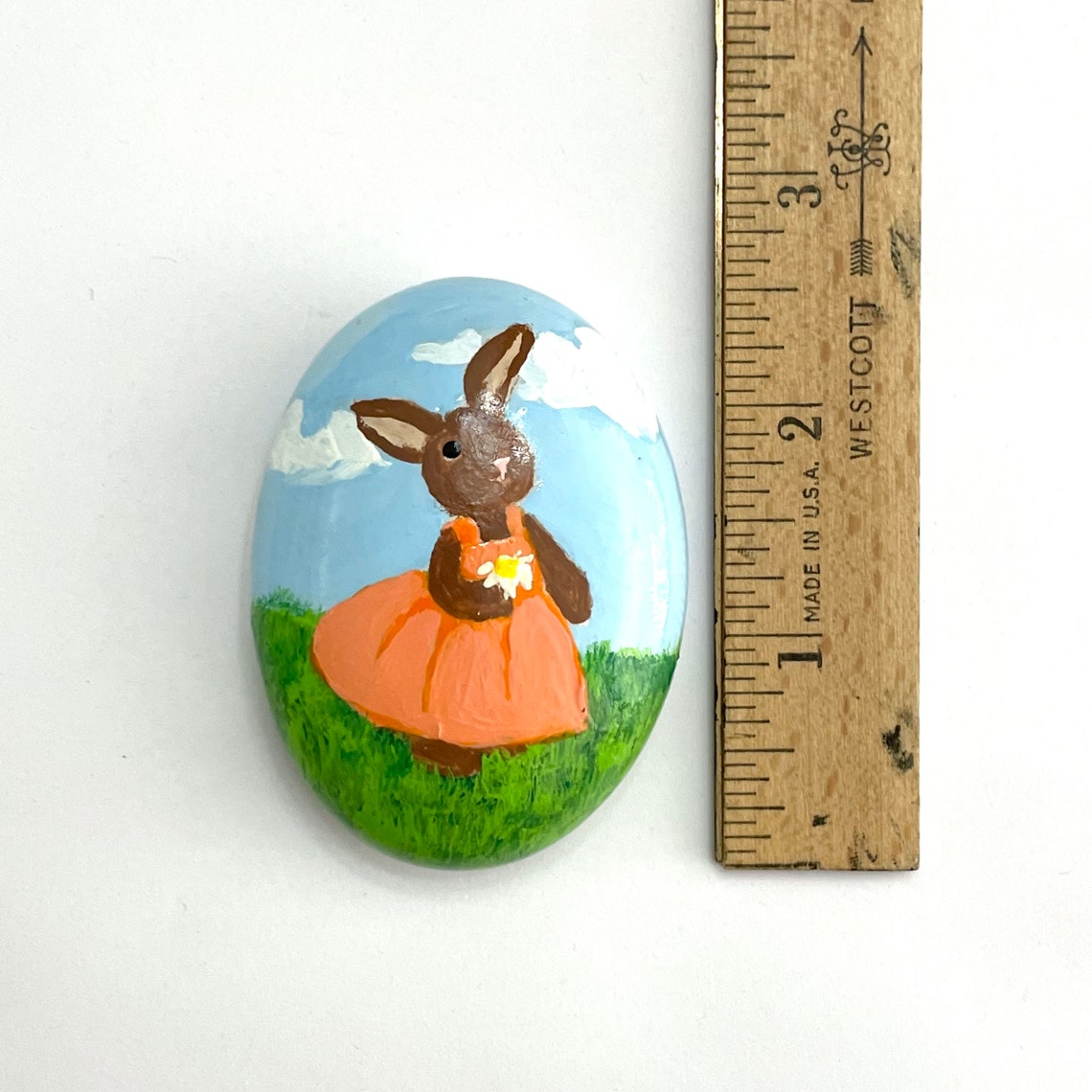 Hand Painted Rabbit Rock - Brown Spring Rabbit Art Rock - Hand Painted ...