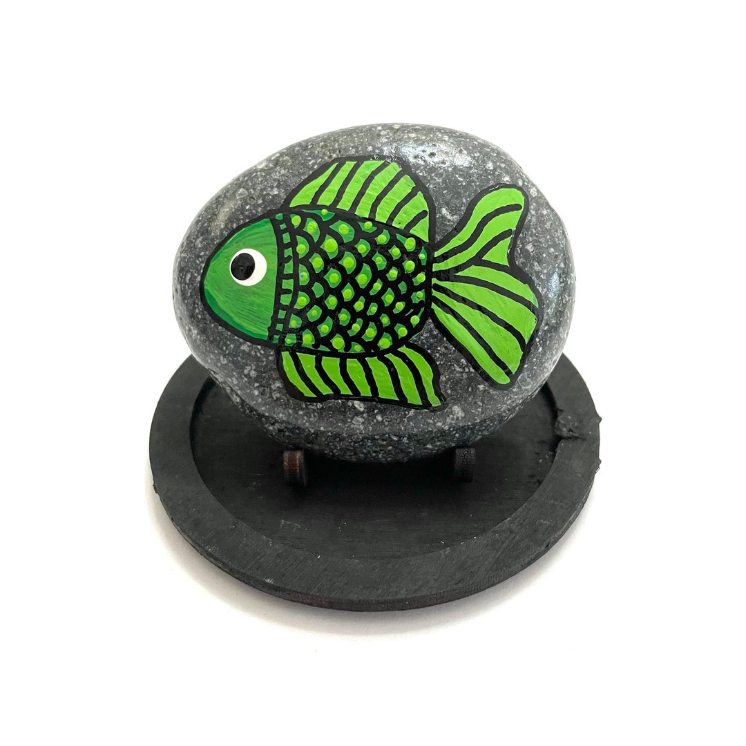 Green Fish Rock Animals - Hand Painted Rocks Ocean Marine - Sea Themed ...