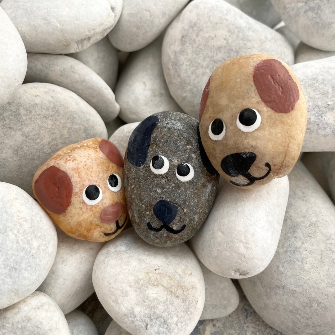 Set of Three Painted Dog Rocks Hand Painted Rocks Dogs Fun Painted ...