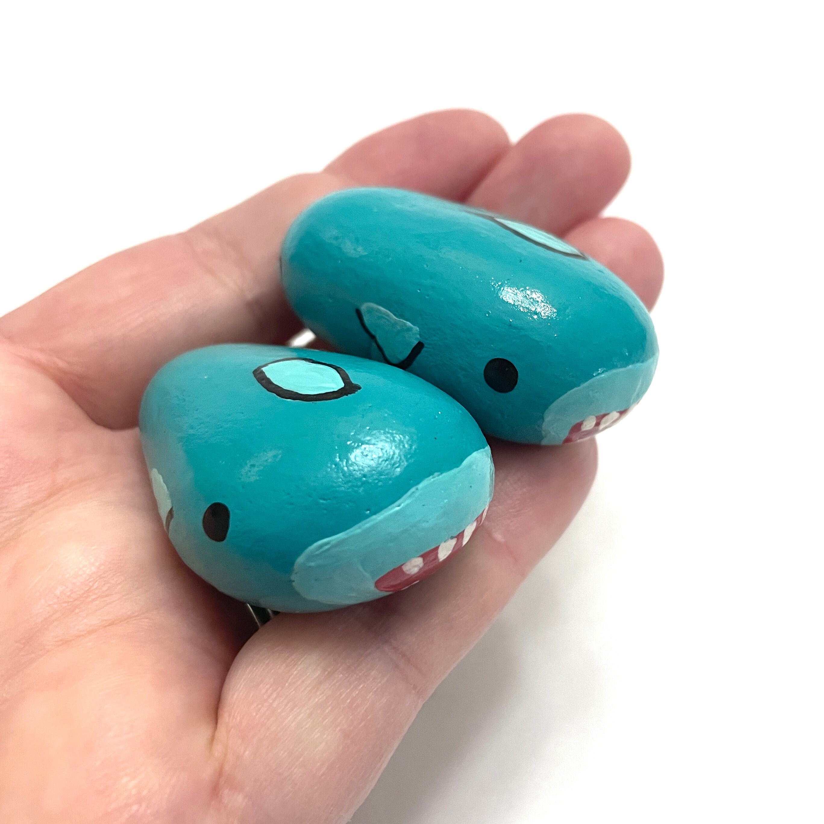 Set of 2 Shark Rocks Animals Hand Painted Rock Cute Painted Stone Shark ...