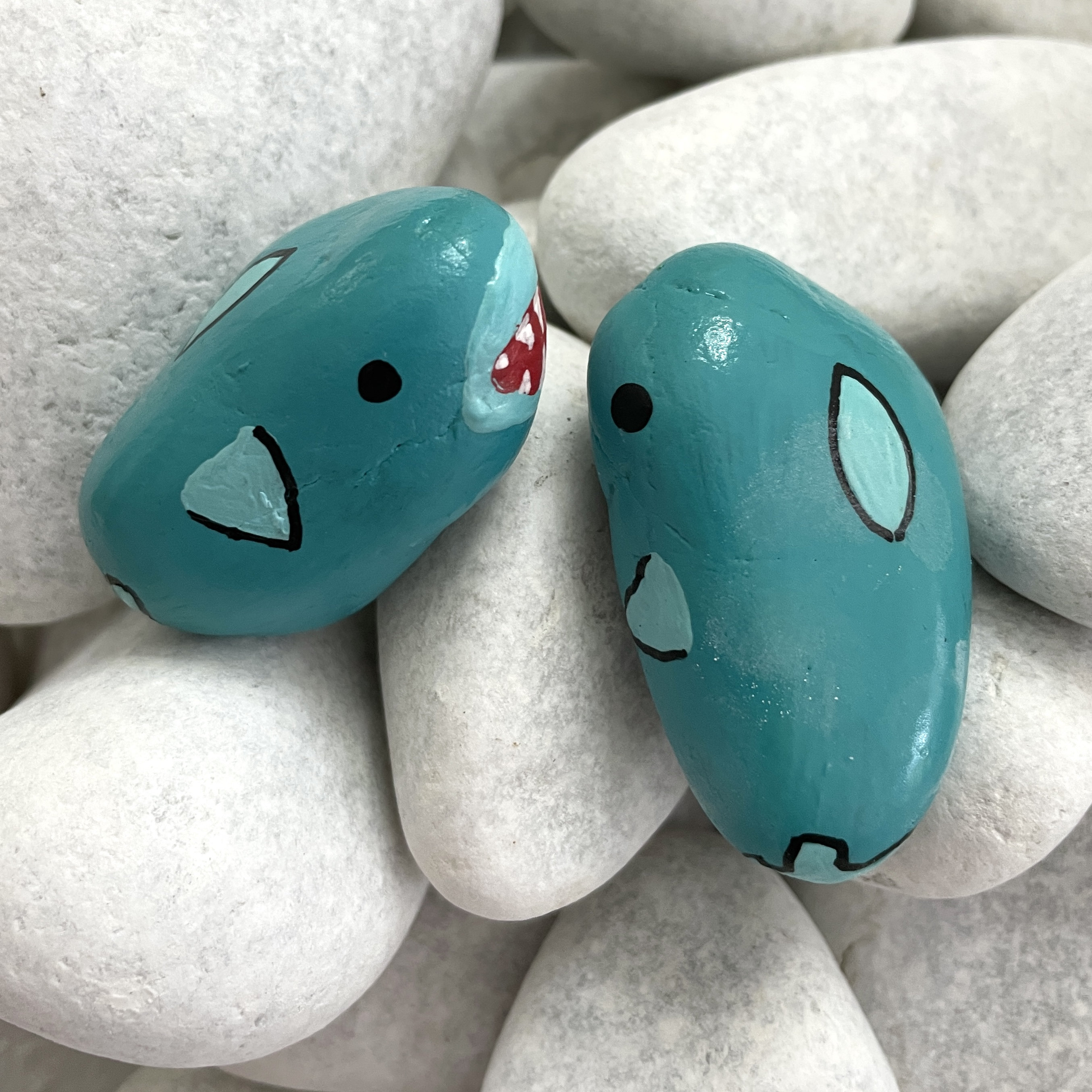 Set of 2 Shark Rocks Animals Hand Painted Rock Cute Painted Stone Shark ...