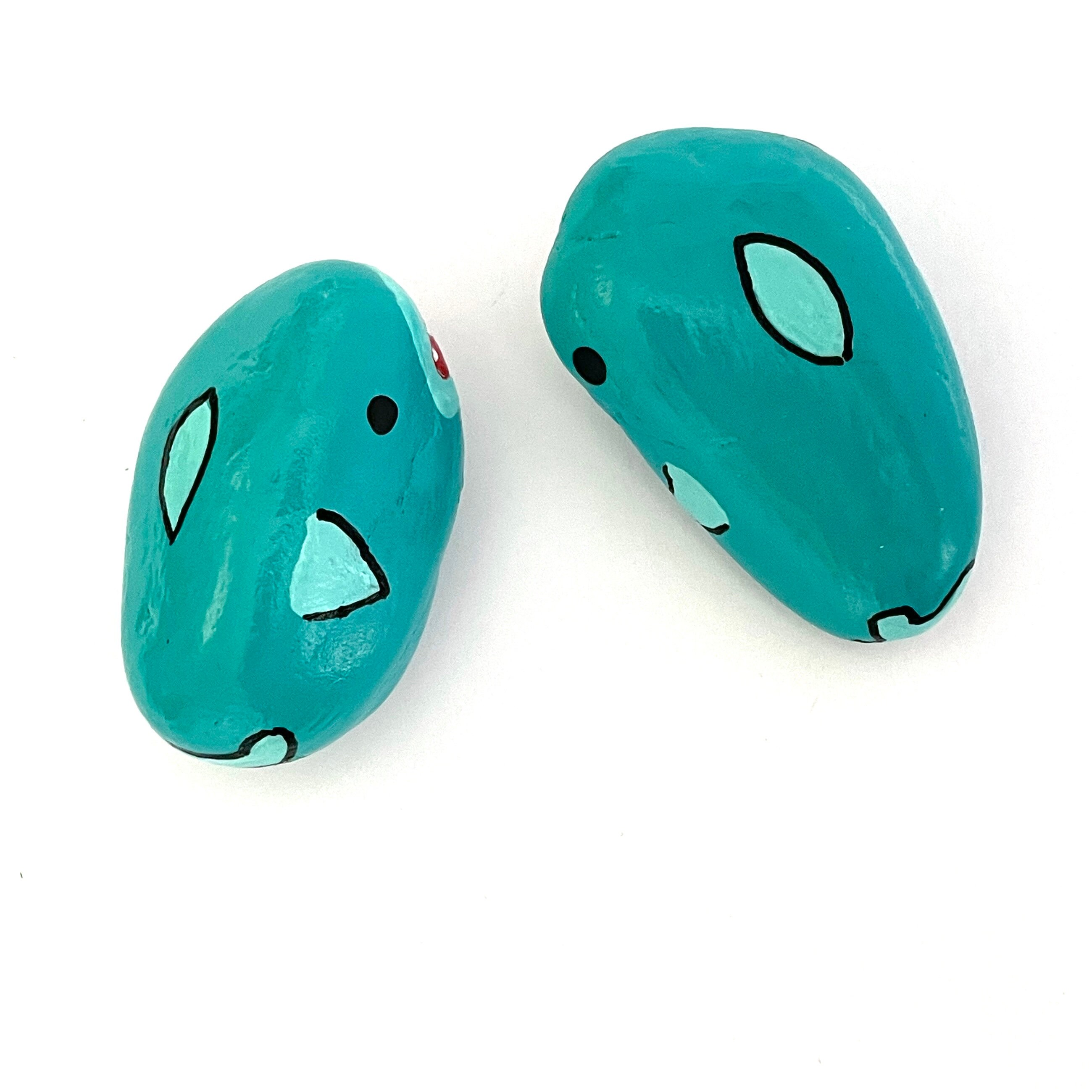 Set of 2 Shark Rocks Animals Hand Painted Rock Cute Painted Stone Shark ...