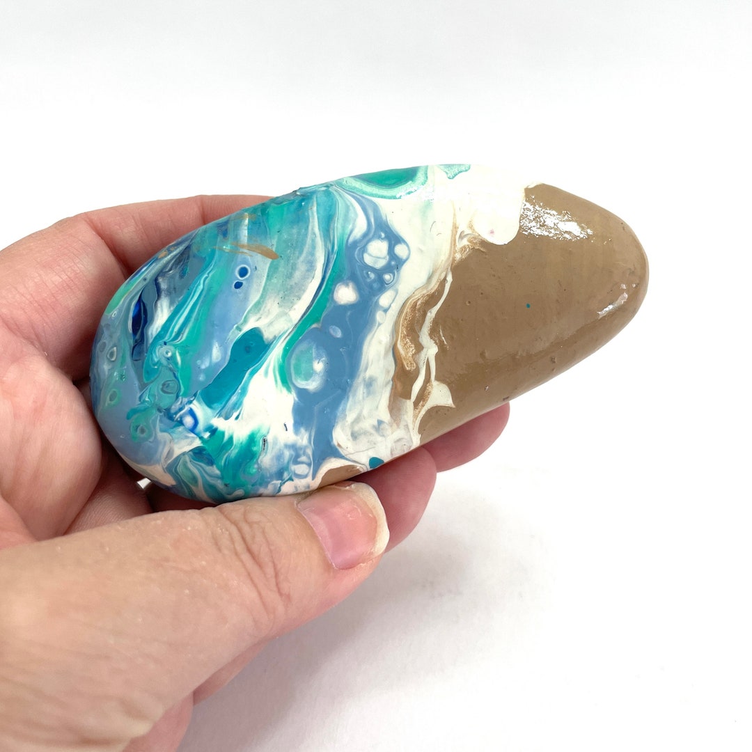 Paint Pour Art Rock - Hand Painted Beach Rock - Rock Painting - Paint ...