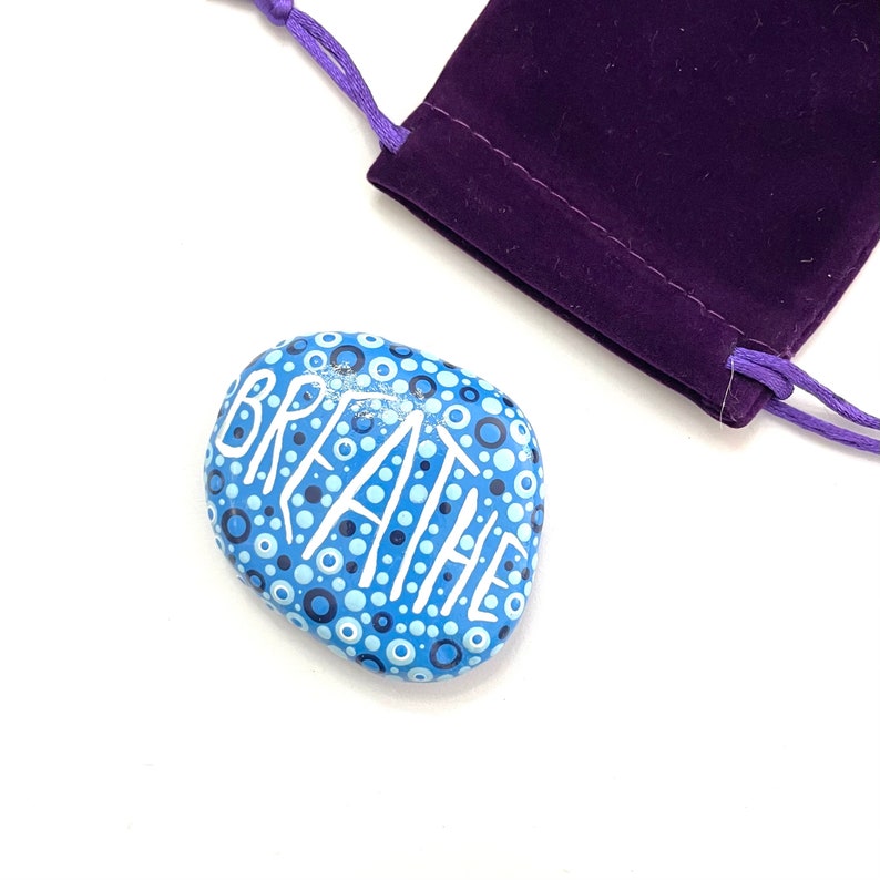 Hand Painted Rock Blue Healing Stone Breathe Painted Rocks ...