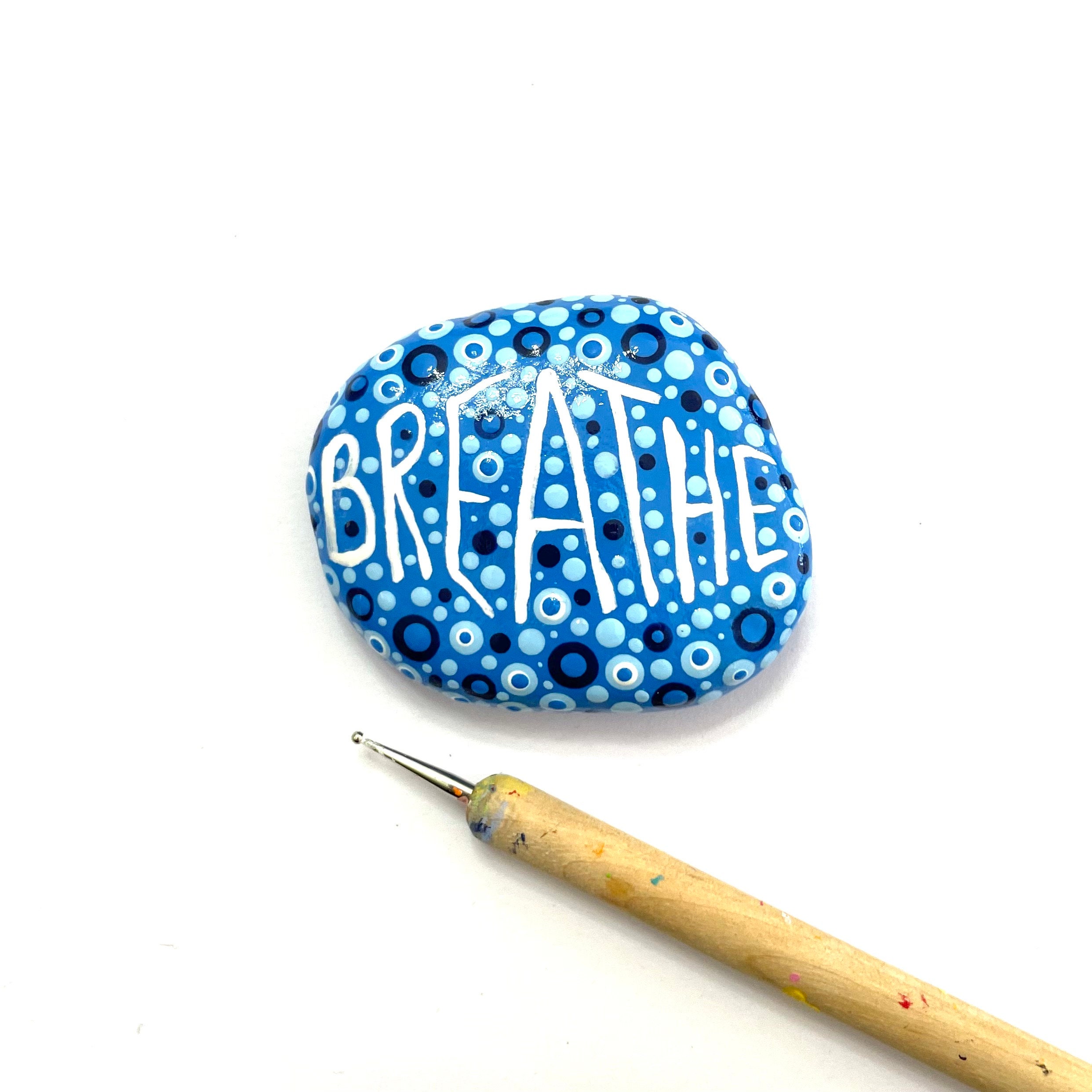Hand Painted Rock Blue Healing Stone Breathe Painted Rocks ...