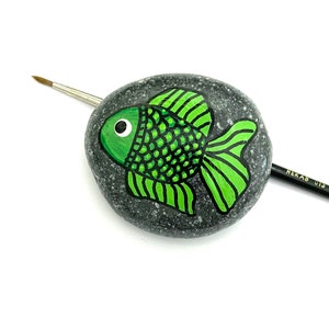 Green Fish Rock Animals - Hand Painted Rocks Ocean Marine - Sea Themed ...