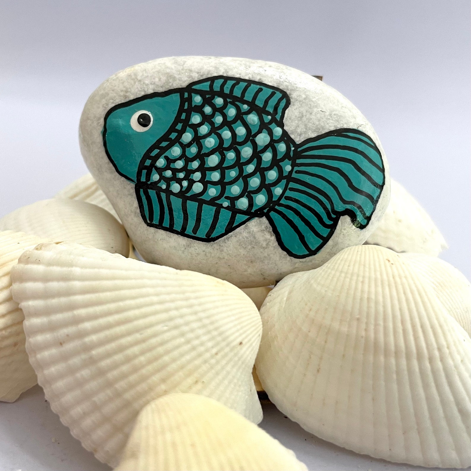 Turquoise Fish Rock Animals - Hand Painted Rocks Ocean Marine - Sea ...
