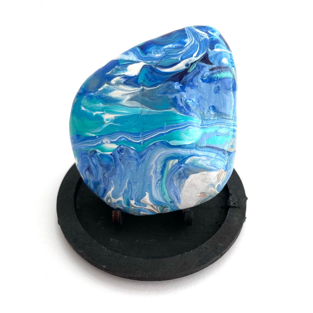 Paint Pour Art Rock - Large Hand Painted Rock - Rock Painting - Ocean ...