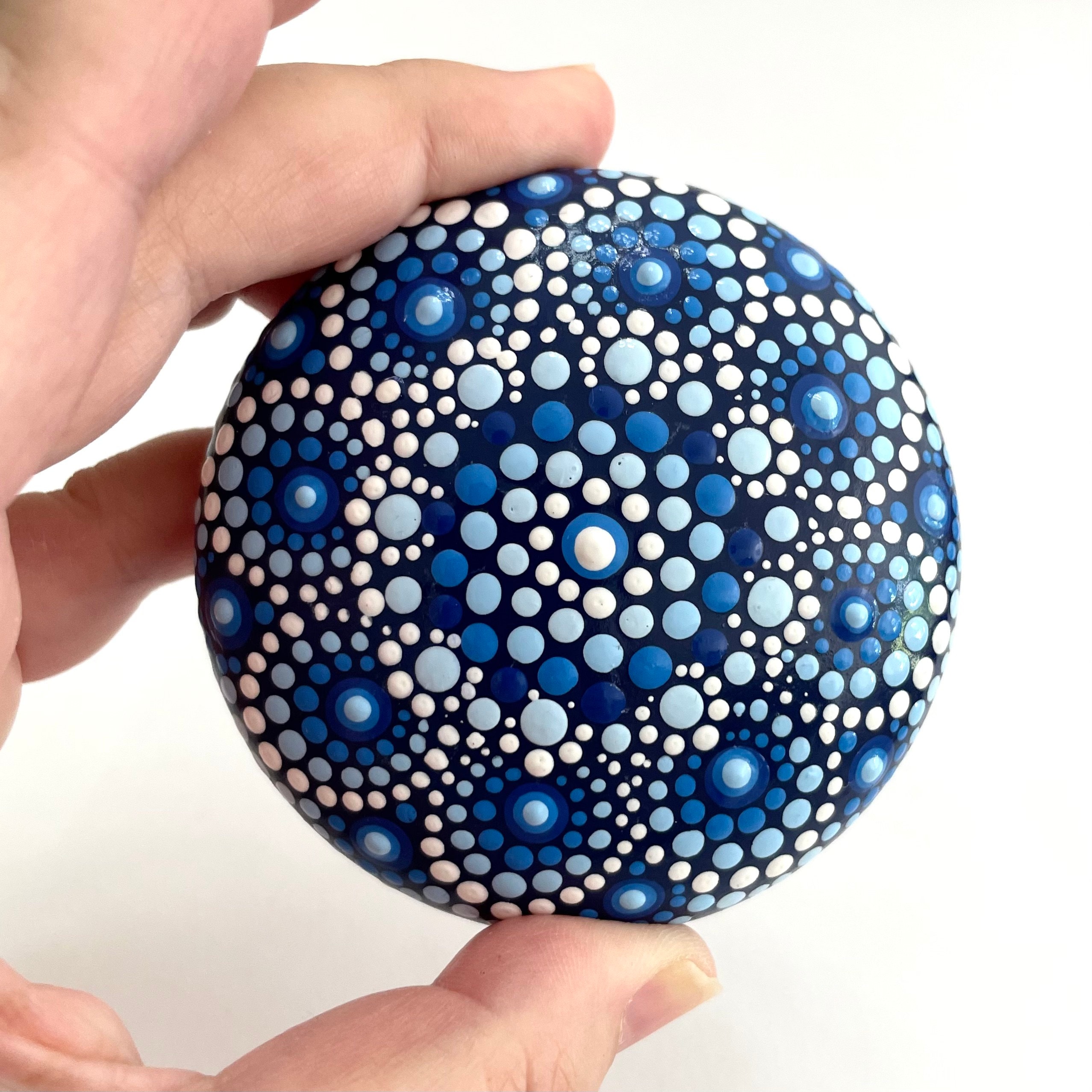 Blue Mandala Stone Art Hand Painted Rock Art Mandala Dot Painting Dot ...
