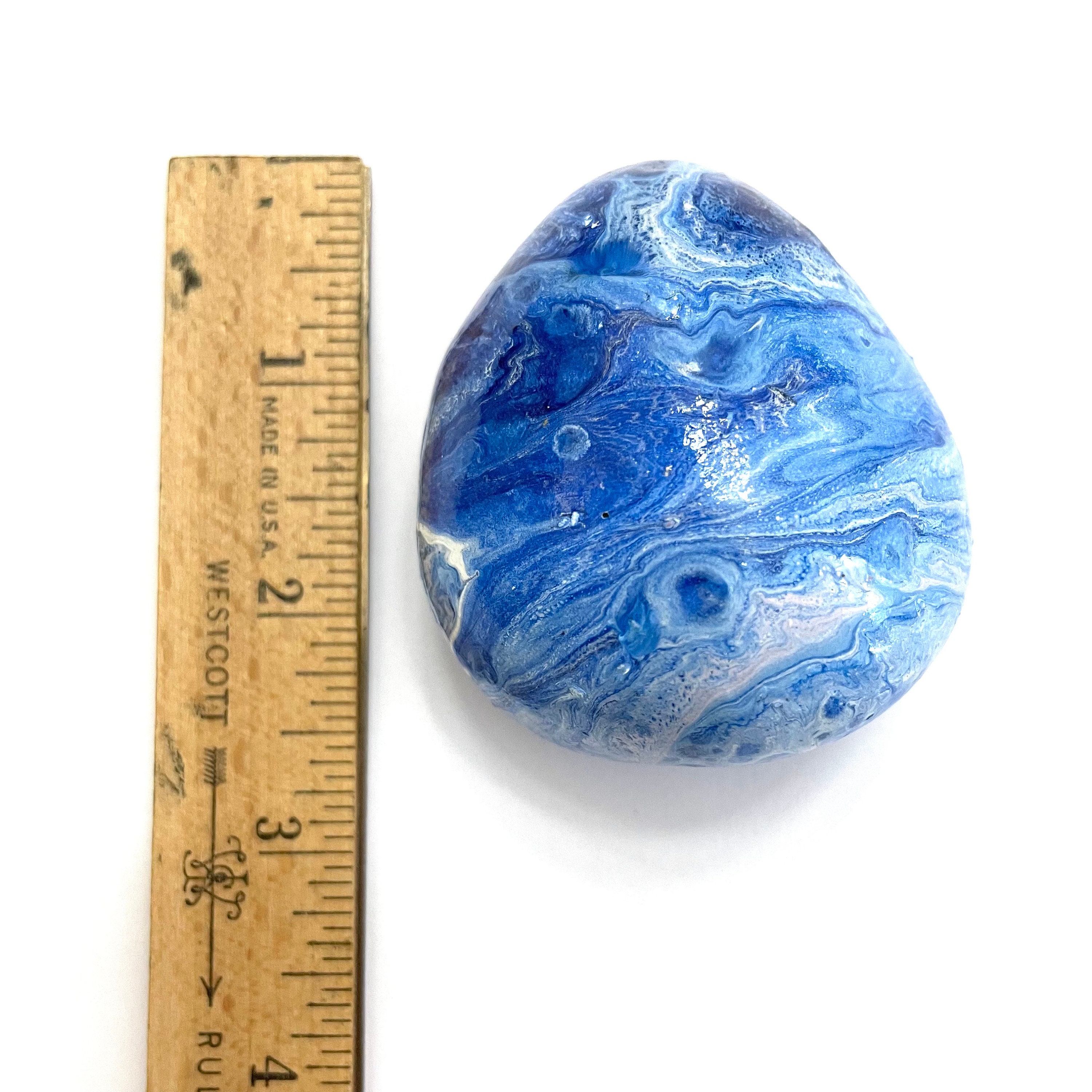 Paint Pour Art Rock Hand Painted Rock Rock Painting Blue Decor Rock ...