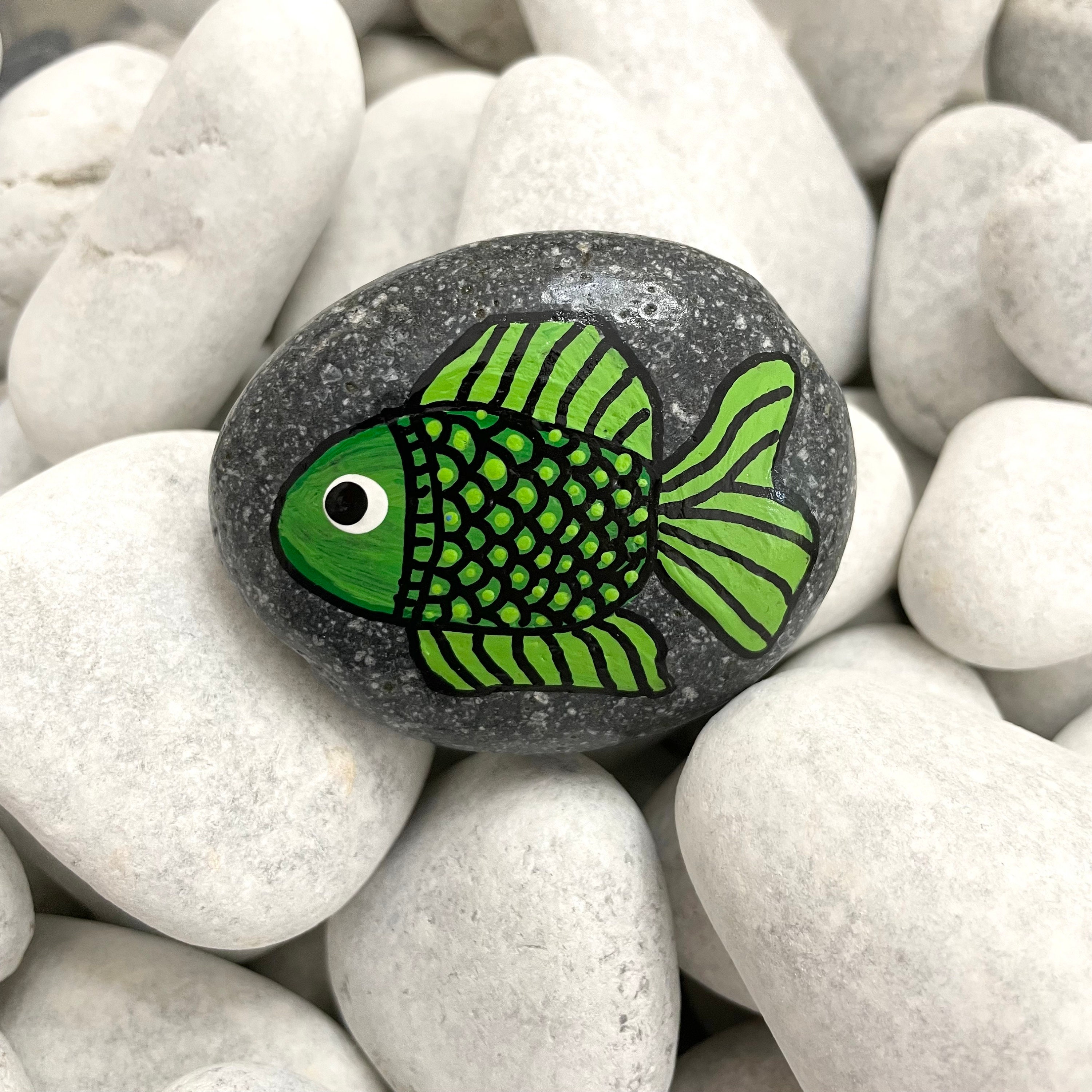 Green Fish Rock Animals - Hand Painted Rocks Ocean Marine - Sea Themed ...