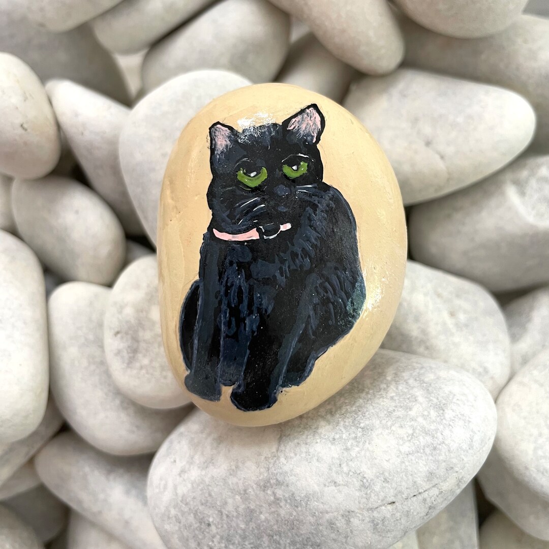 Black Cat Painted Rock Animals - Hand Painted Rocks - Rock Painting ...