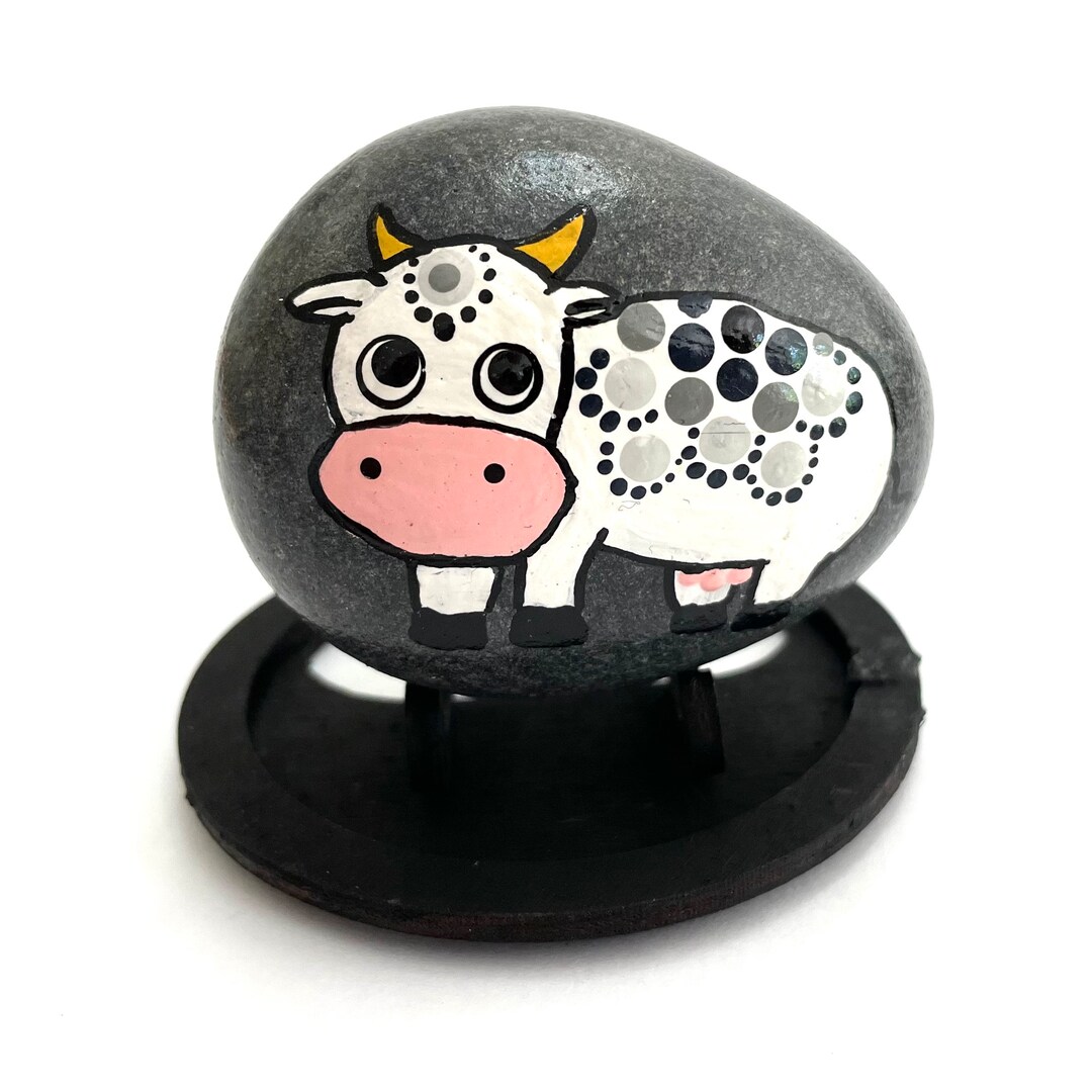 Cute Cow Painted Rock Cow Pet Rock Painting Hand Painted - Etsy