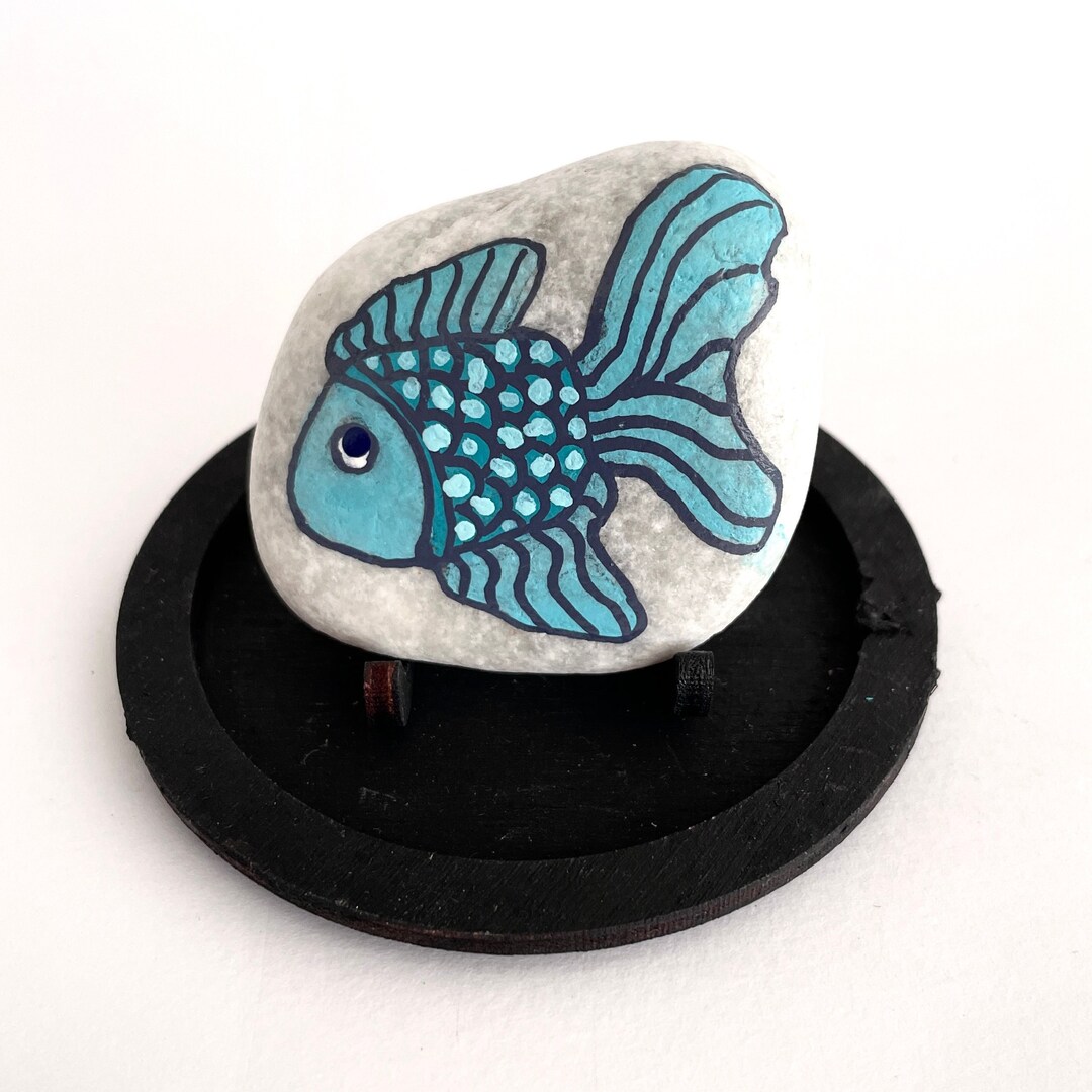 Turquoise Fish Rock Animals - Hand Painted Rocks Ocean Marine - Sea ...