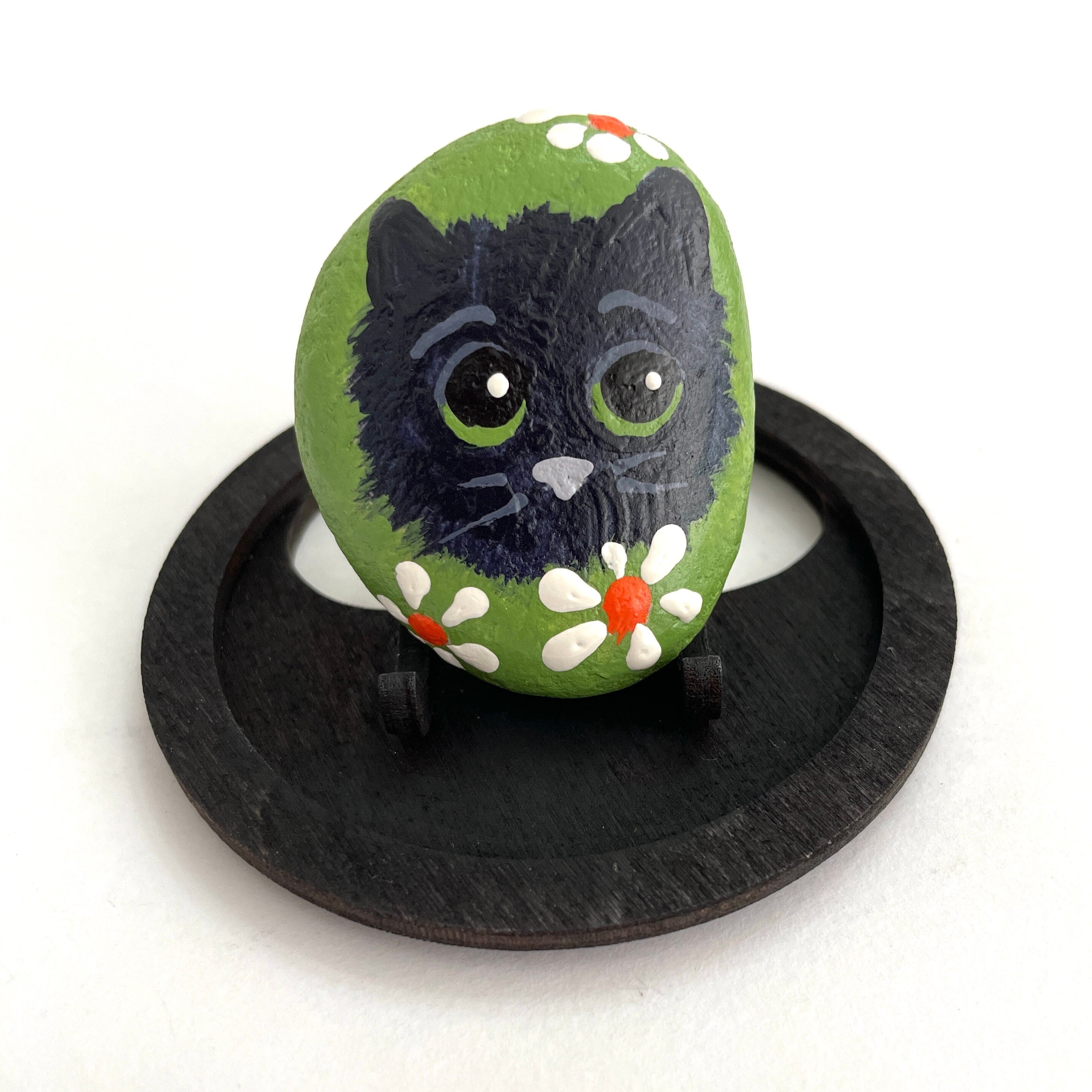 Black Cat Rock Animals Fun Painted Rocks Hand Painted Rock Animals ...