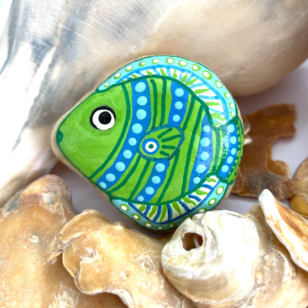 Fish Hand Painted Rocks Beach Painting Dot Painting Fish - Etsy