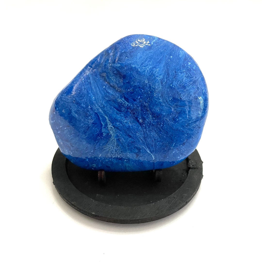 Hand Painted Rock - Rock Painting - Blue Decor - Rock Collector Gift ...