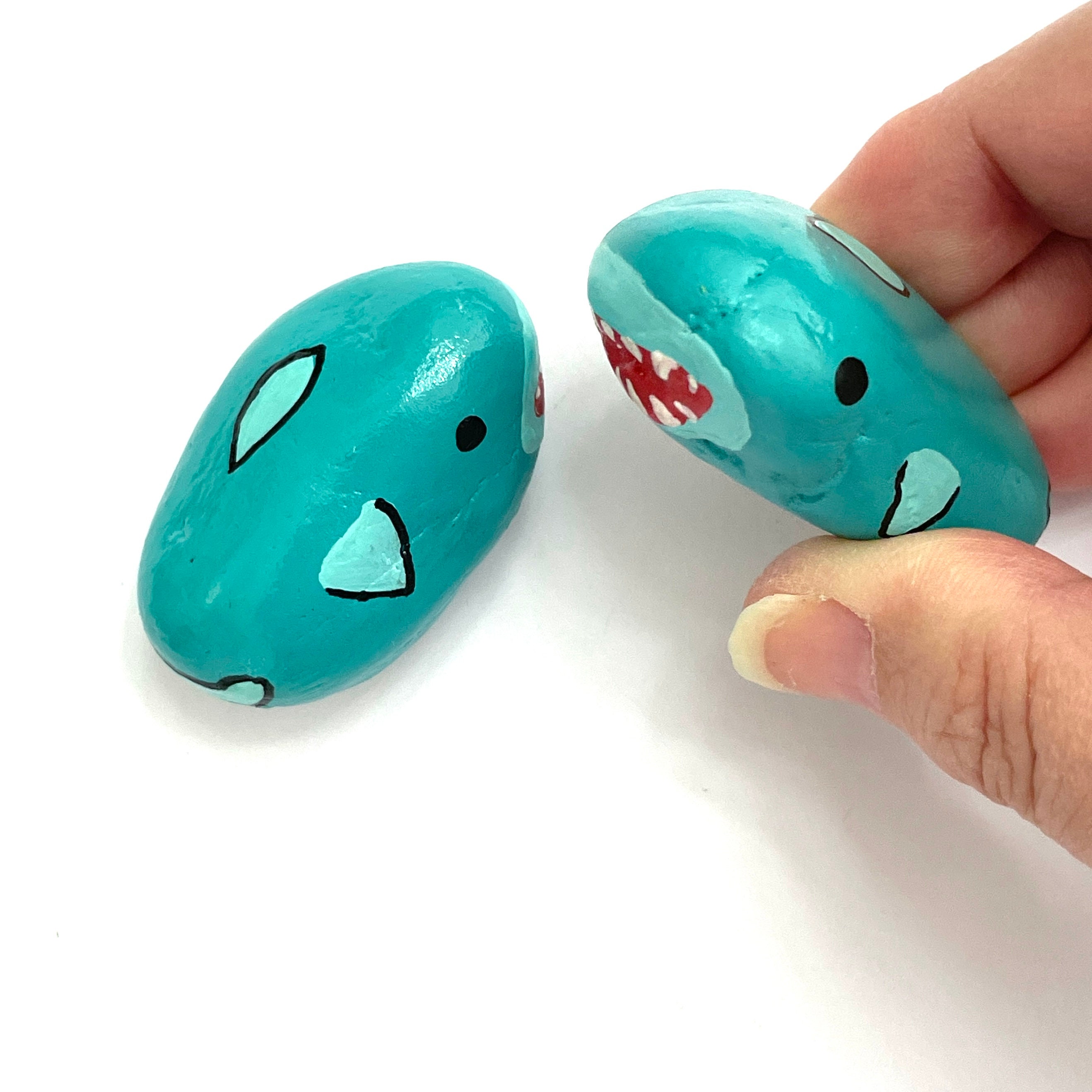 Set of 2 Shark Rocks Animals Hand Painted Rock Cute Painted Stone Shark ...