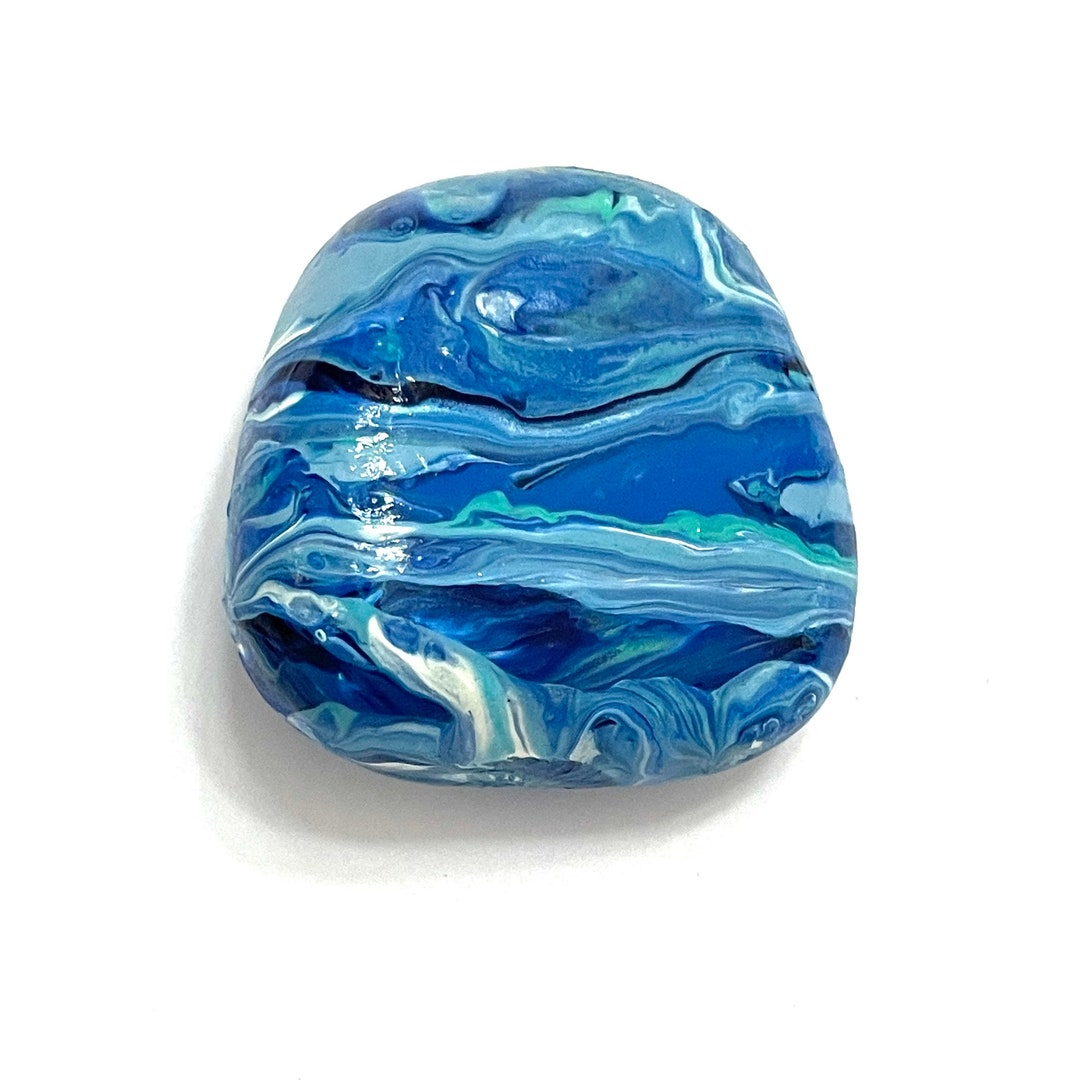 Paint Pour Art Rock - Hand Painted Rock - Rock Painting - Blue Decor ...