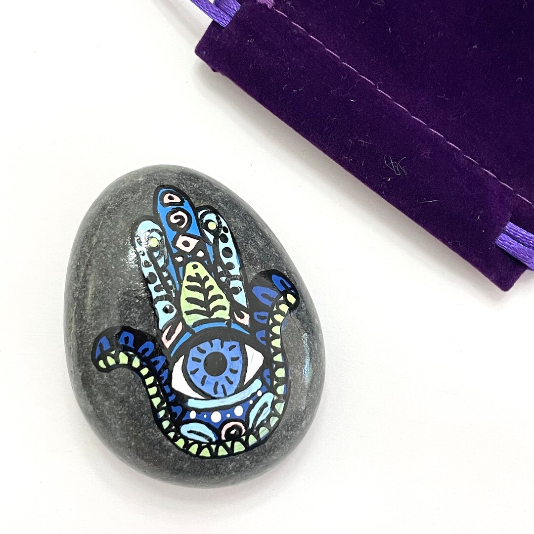 Hand of Fatima - Hand Painted Stone Art - Fatima Hand Decor - Rock Art ...