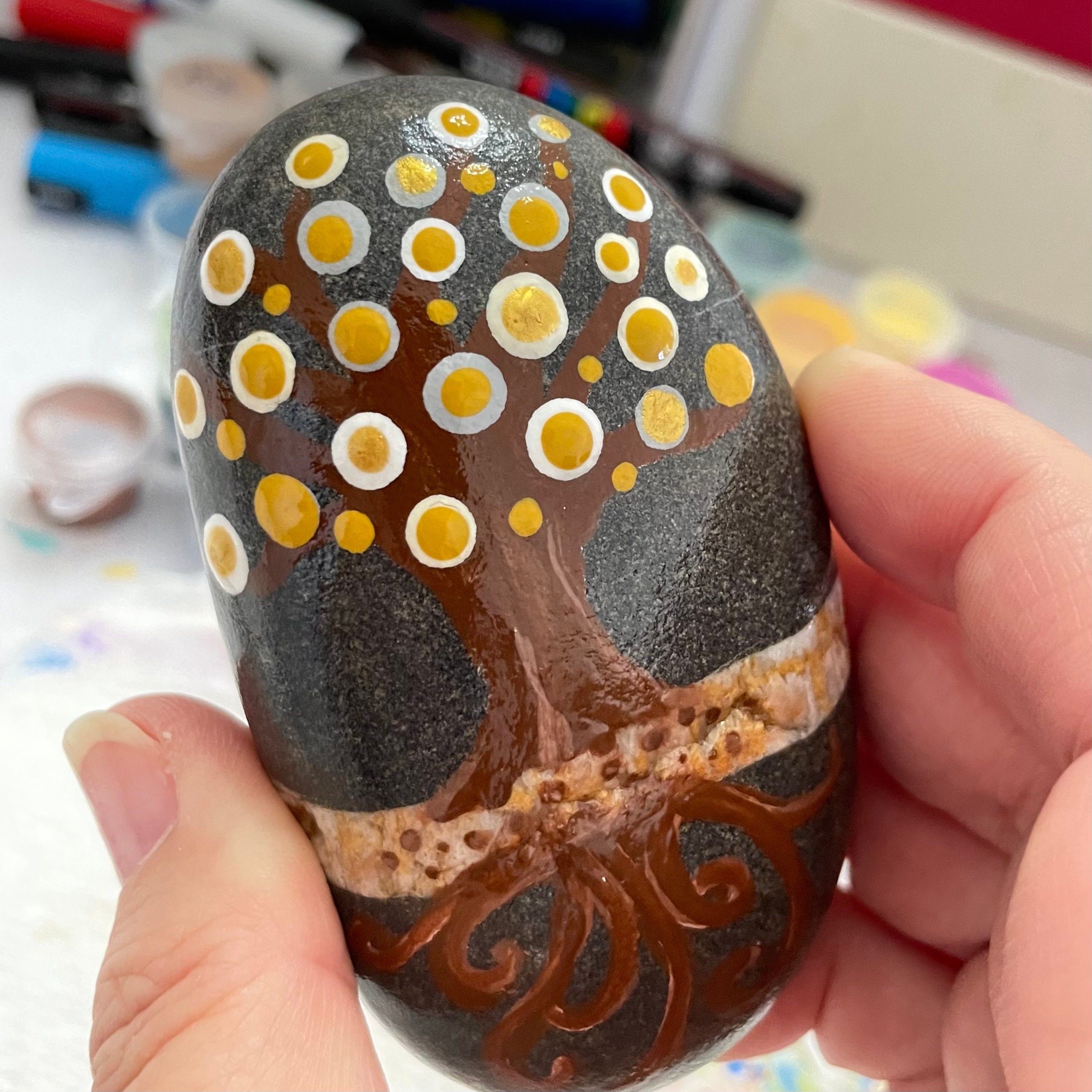 Hand Painted Rock Tree - Hand Painted Rock Art - Tree Rock Painting ...
