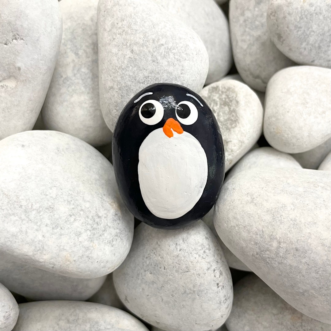 Beach Pebble Penguin - Hand Painted Stone Art - Penguin Gift - Penguin ...