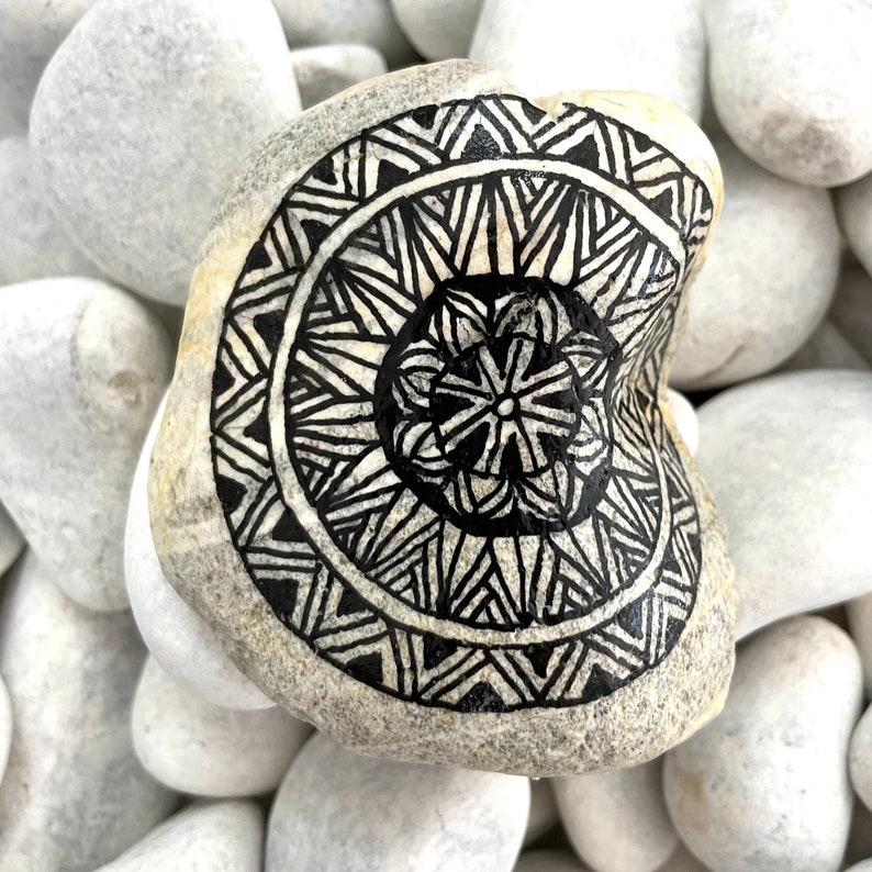 Large Stone Mandala - Zentangle Pattern Hand Painted Stone Art ...