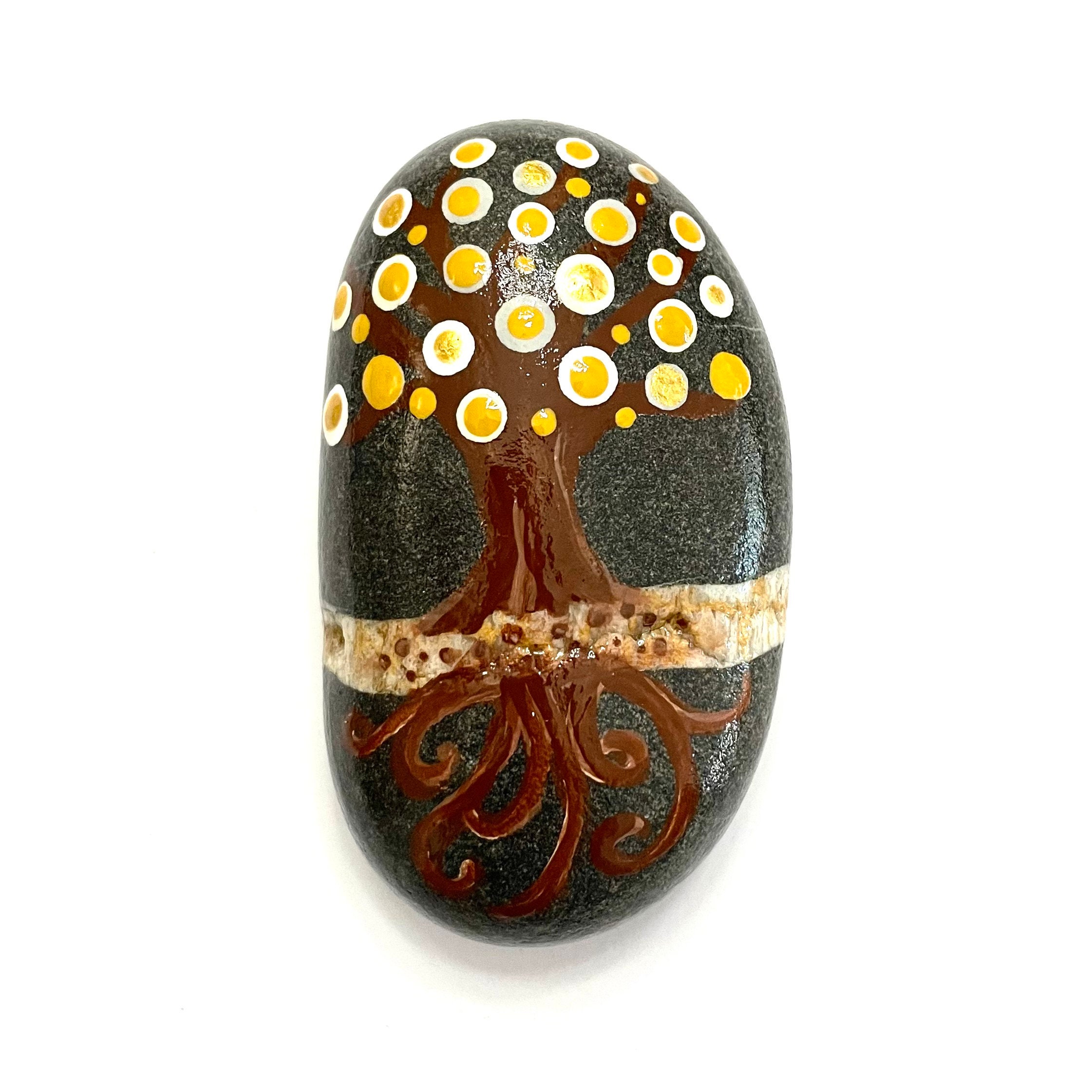 Hand Painted Rock Tree - Hand Painted Rock Art - Tree Rock Painting ...