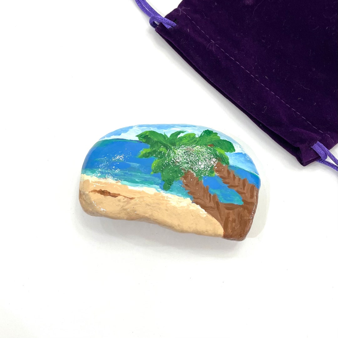 Hand Painted Palm Trees Art Rock - Rock Painting - Beach Art - Rock ...