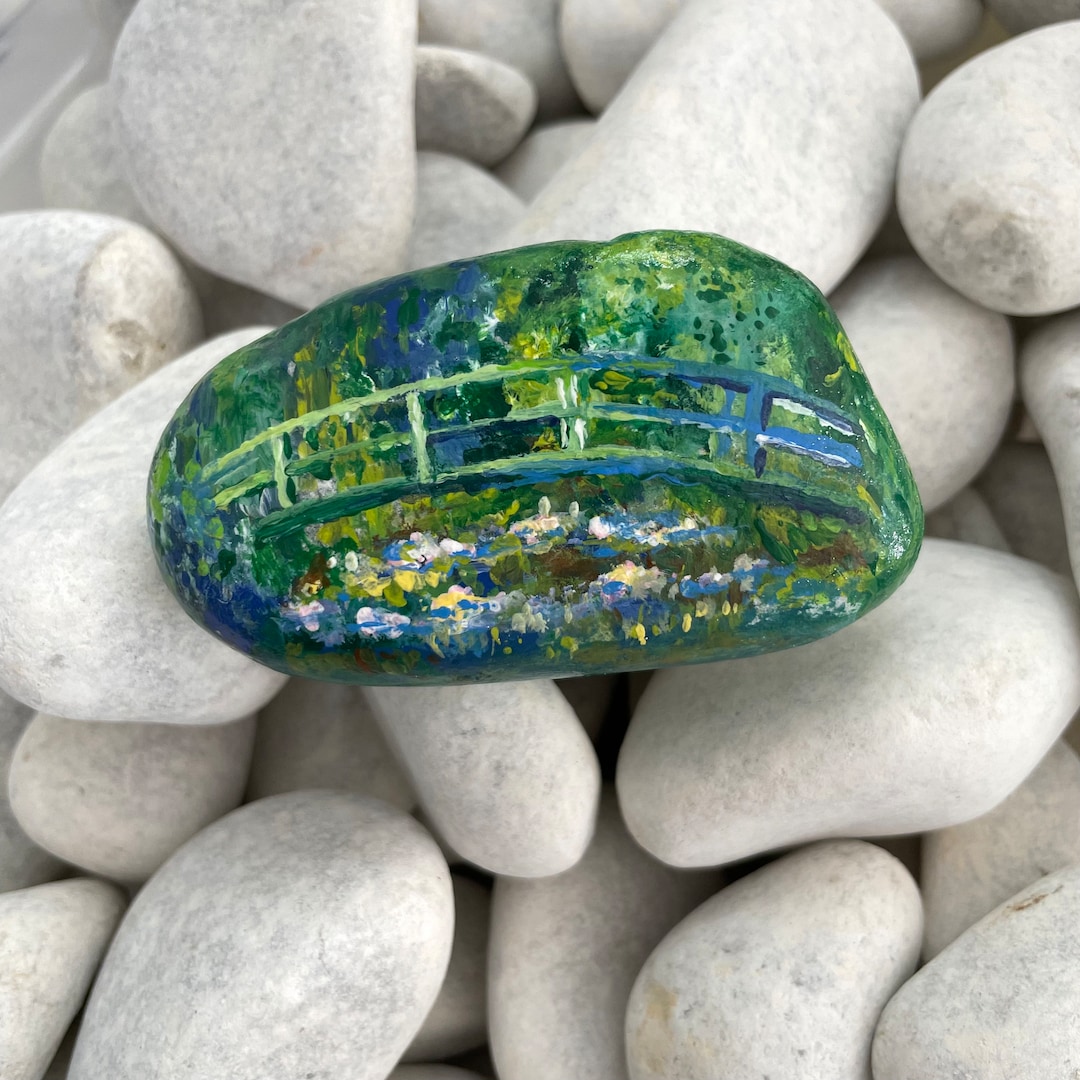 Monet Water Lilies Art Stone - Hand Painted Stone Art - Painted Rocks ...
