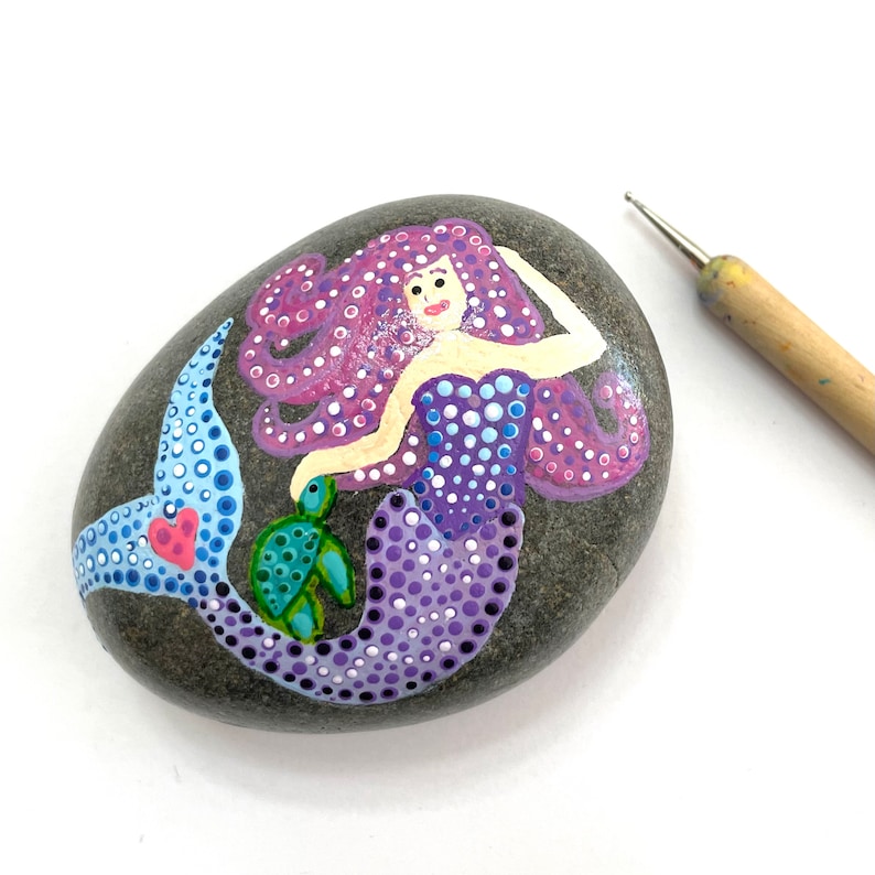 Girls Decor Mermaid Hand Painted Rock Art Beach Art Mermaid Painting ...