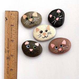 Set of Five Painted Cat Rocks Hand Painted Rocks Cats Fun Painted Rocks ...