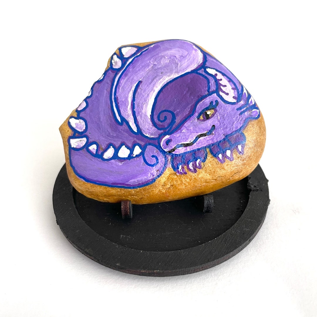 Hand Painted Dragon Rocks - Purple Dragon Rock Painting - Dragon Stone ...