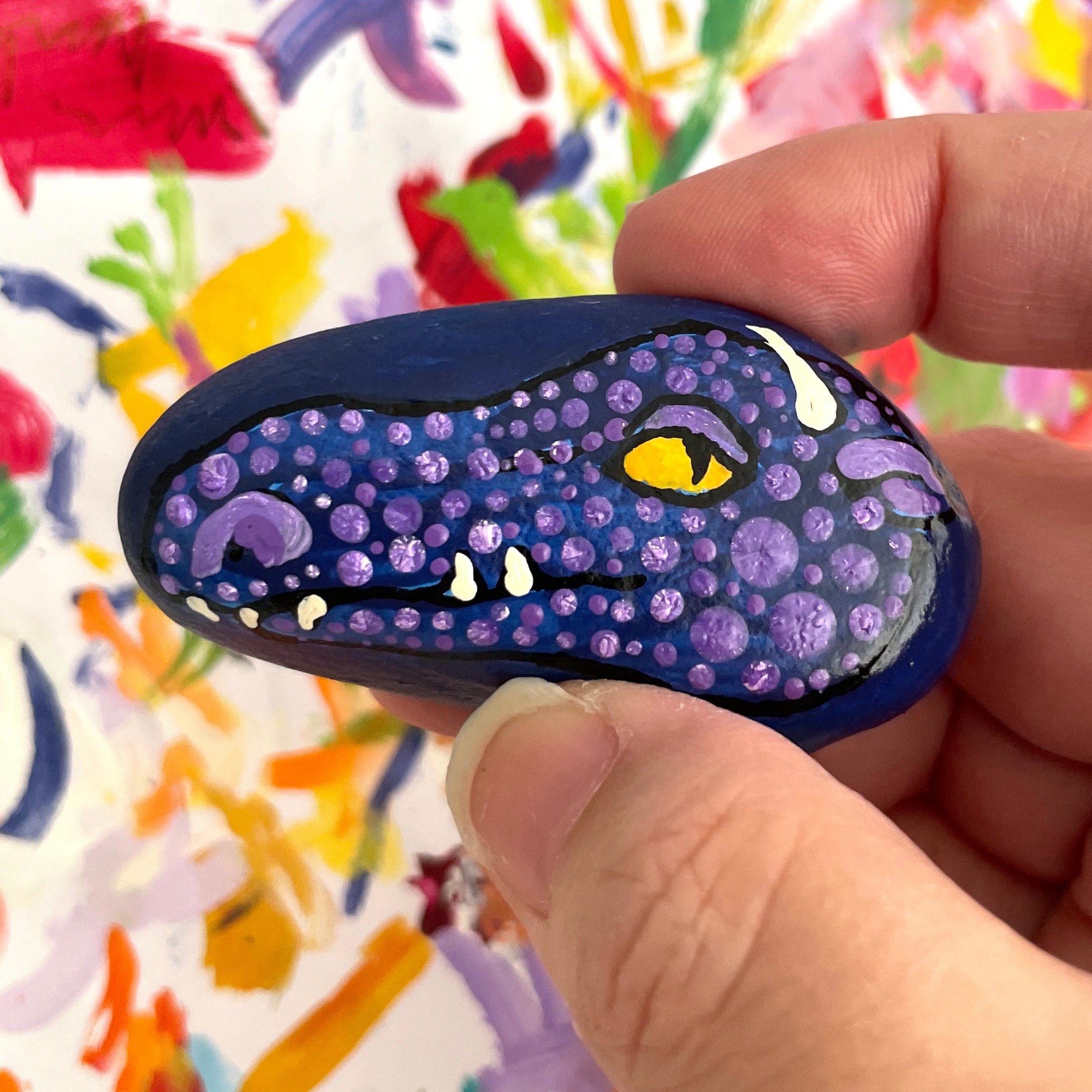 Hand Painted Purple Dragon Rocks Rock Painting Small Dragon Stone ...