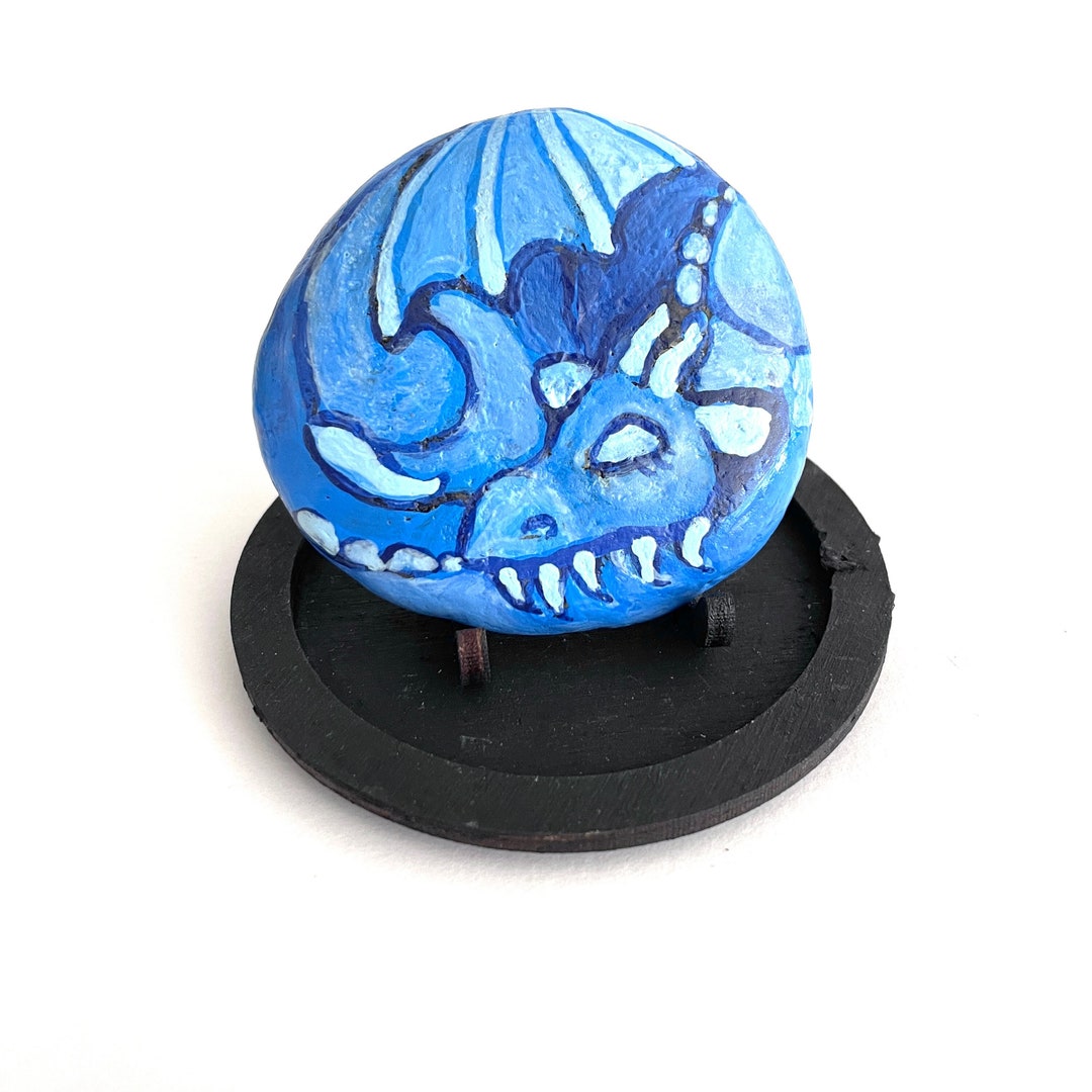 Hand Painted Dragon Rocks - Blue Dragon Rock Painting - Dragon Stone ...