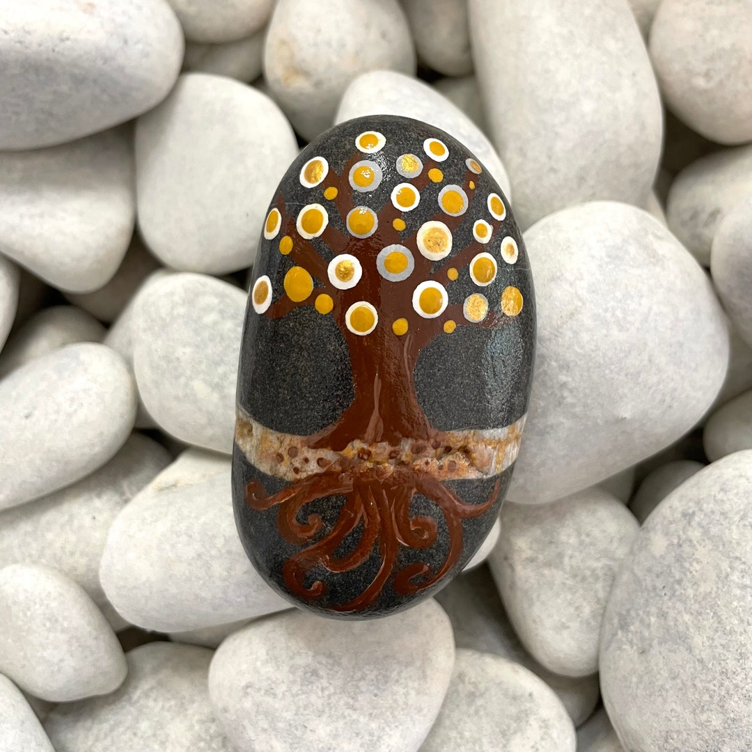 Hand Painted Rock Tree - Hand Painted Rock Art - Tree Rock Painting ...