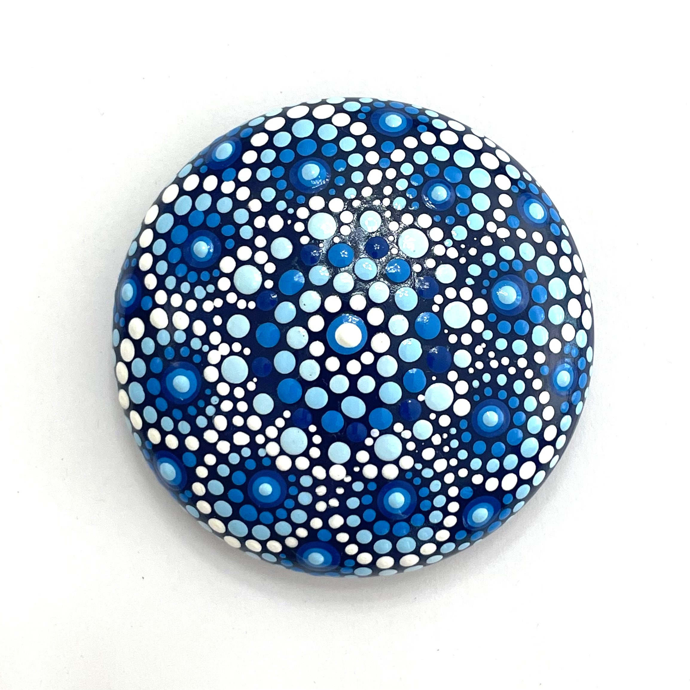 Blue Mandala Stone Art Hand Painted Rock Art Mandala Dot Painting Dot ...