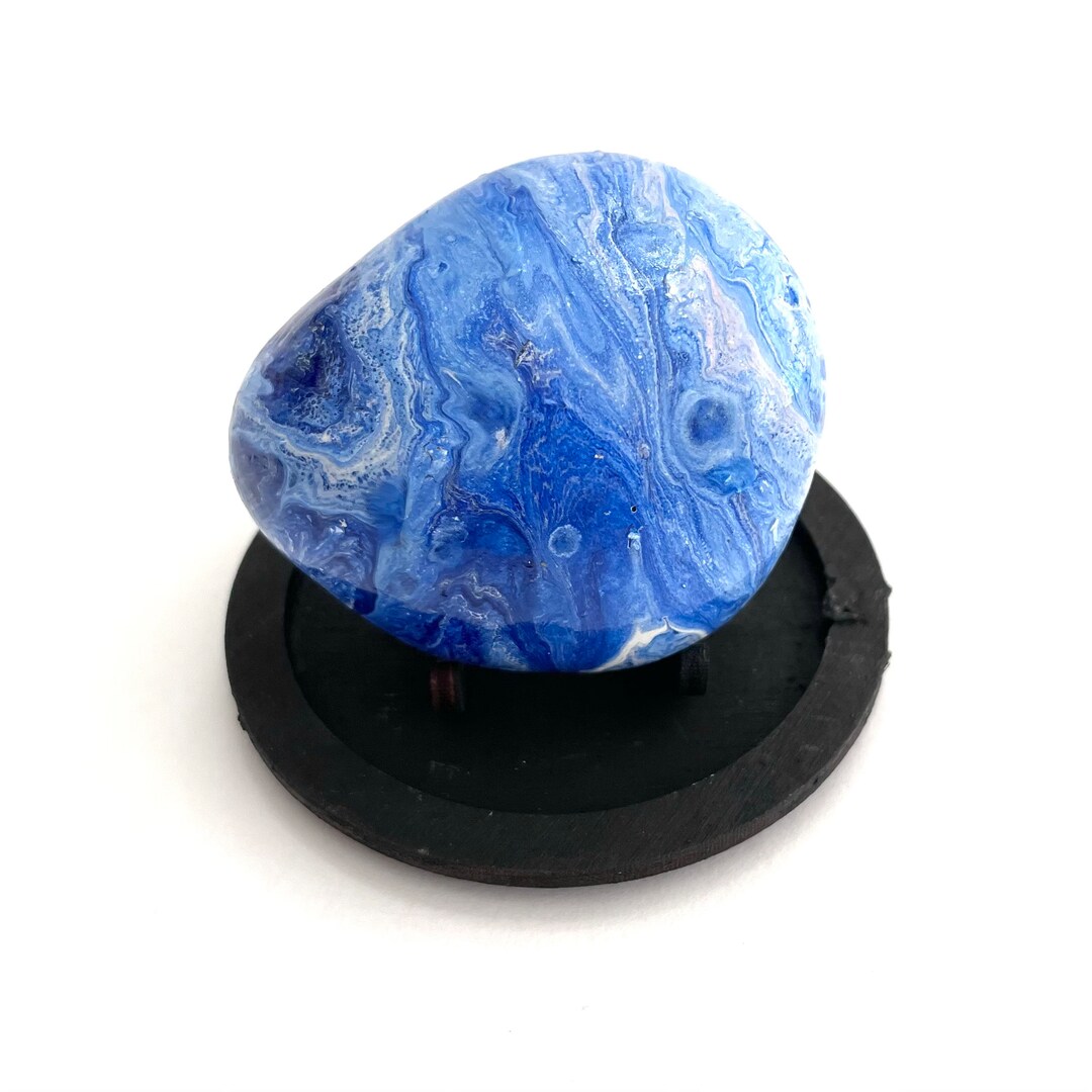 Paint Pour Art Rock - Hand Painted Rock - Rock Painting - Blue Decor ...