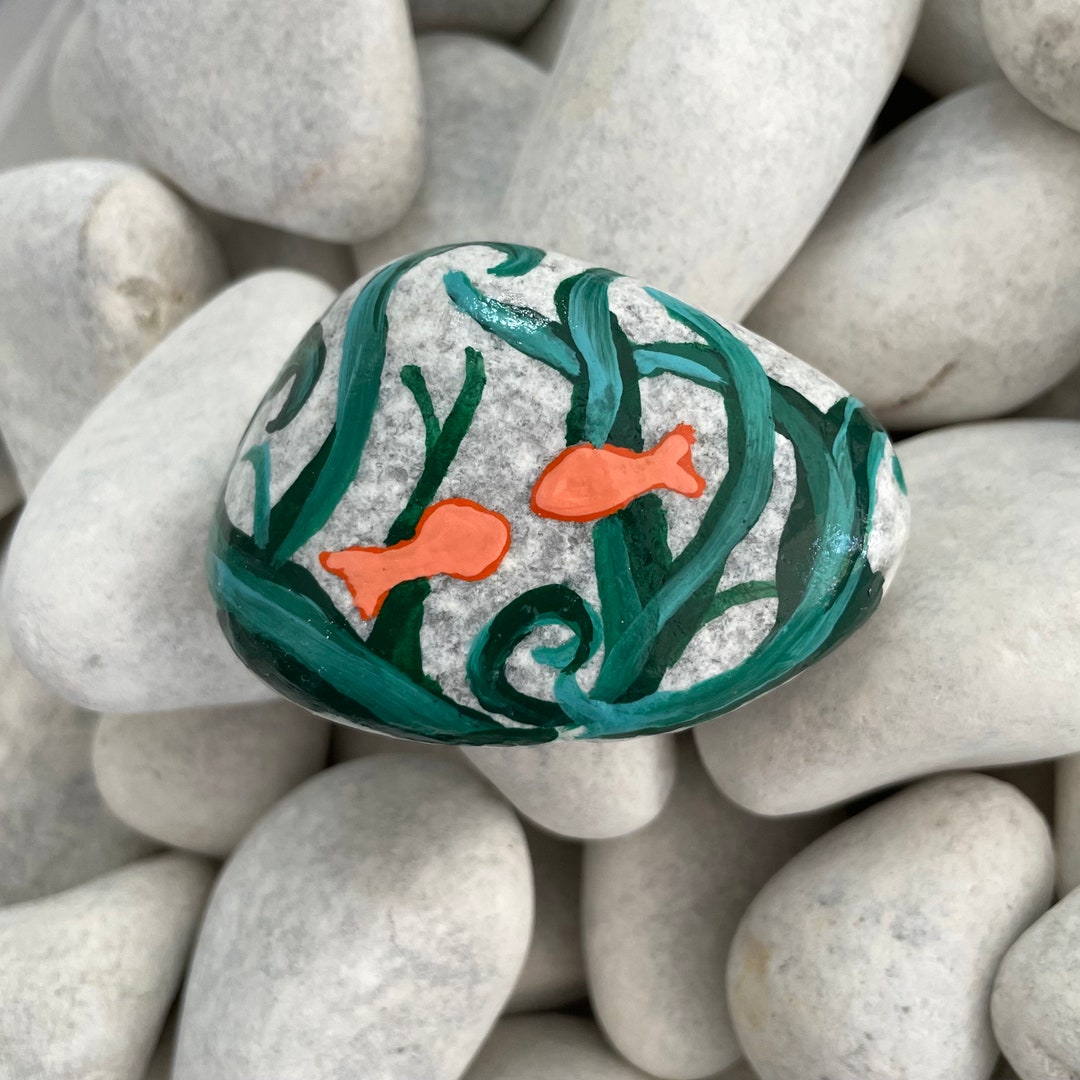 Fish Hand Painted Rock Beach Theme Wedding Gift Art Rock Fish Painted ...