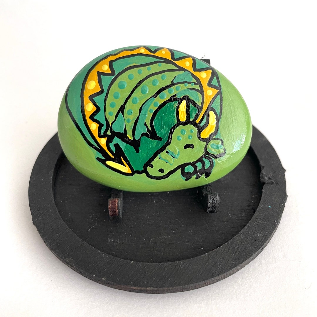 Hand Painted Dragon Rocks - Green Dragon Rock Painting - Dragon Stone ...